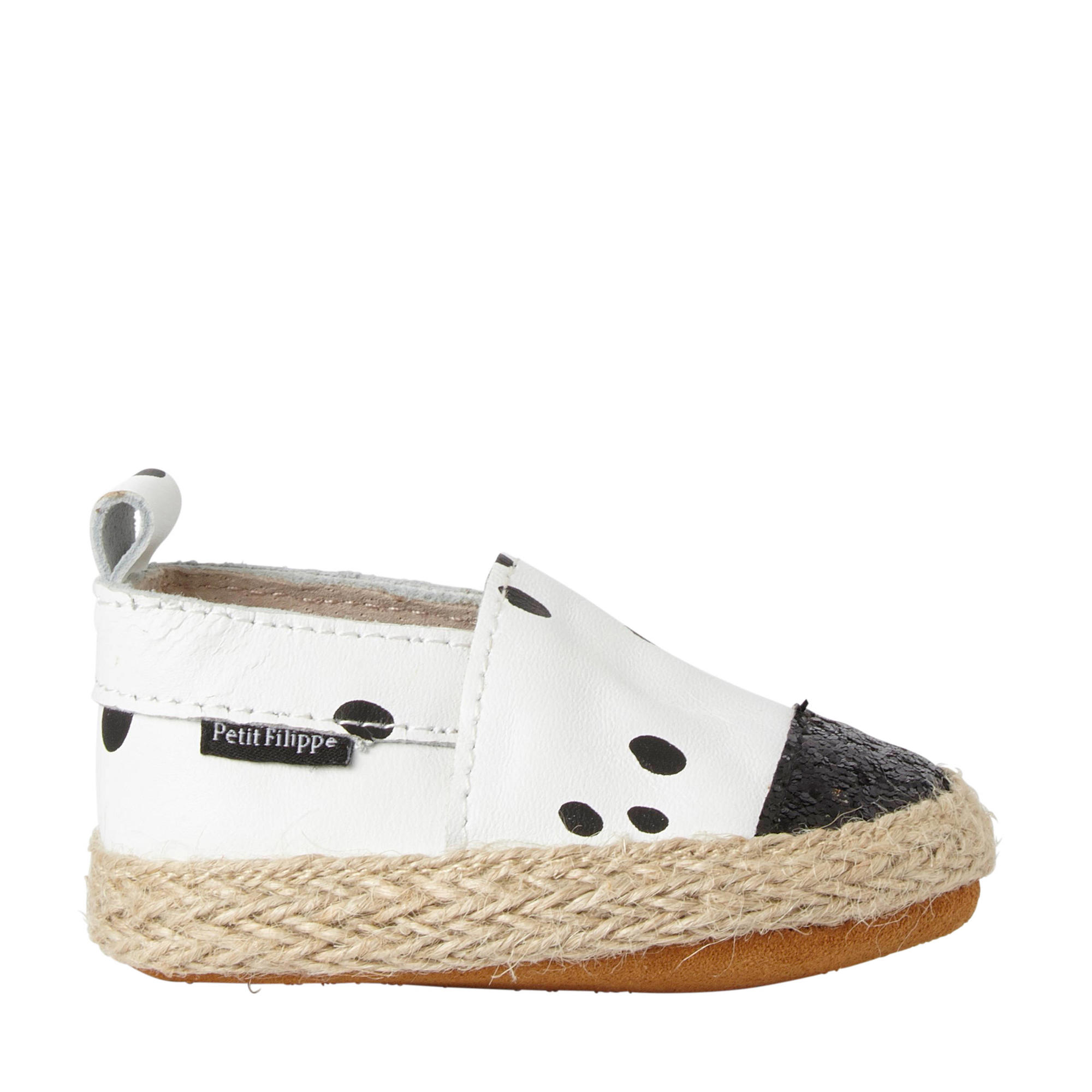Petit Filippe geschenkset met leren espadrilles + speenkoord wit/zwart ...