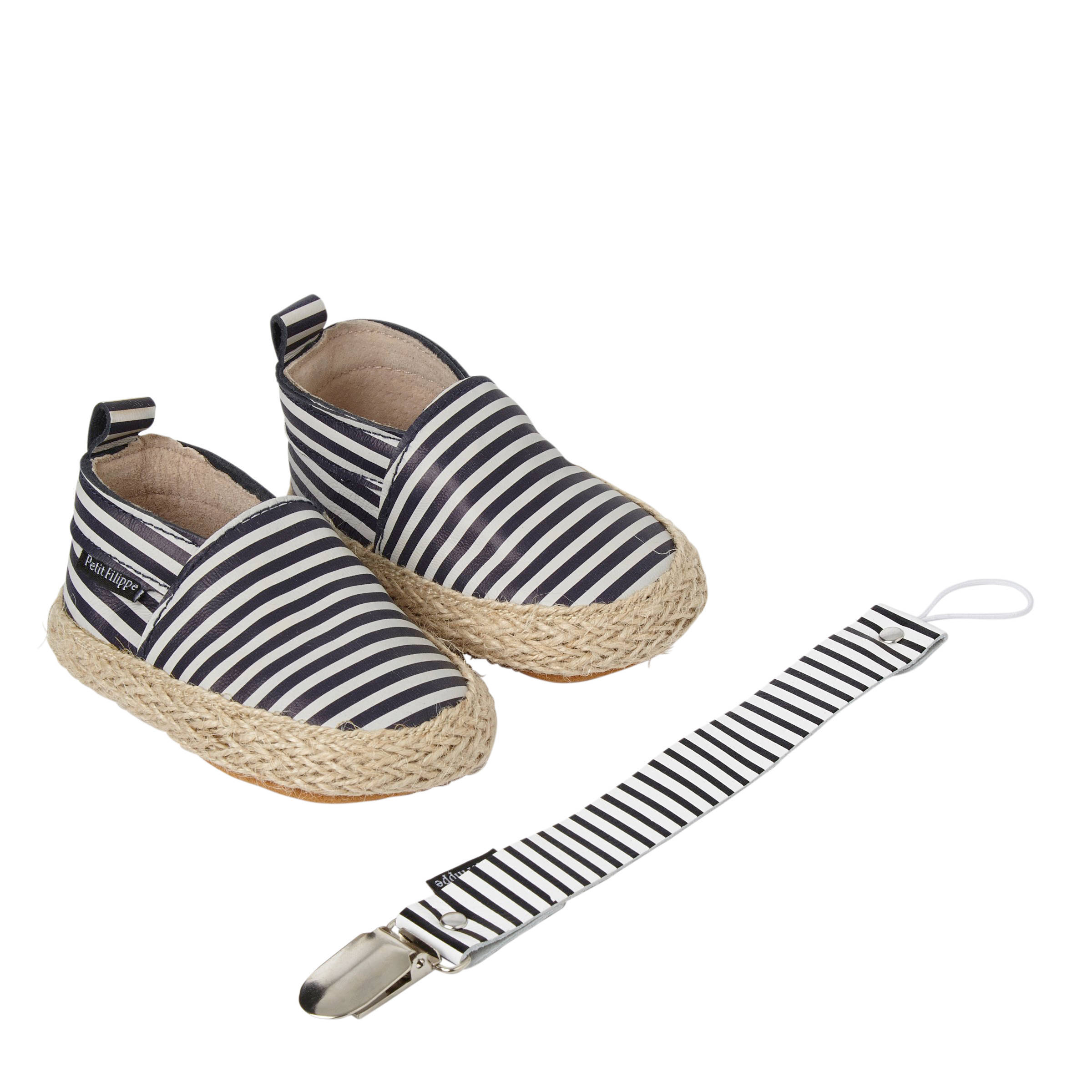 Petit Filippe geschenkset met leren espadrilles + speenkoord breton ...