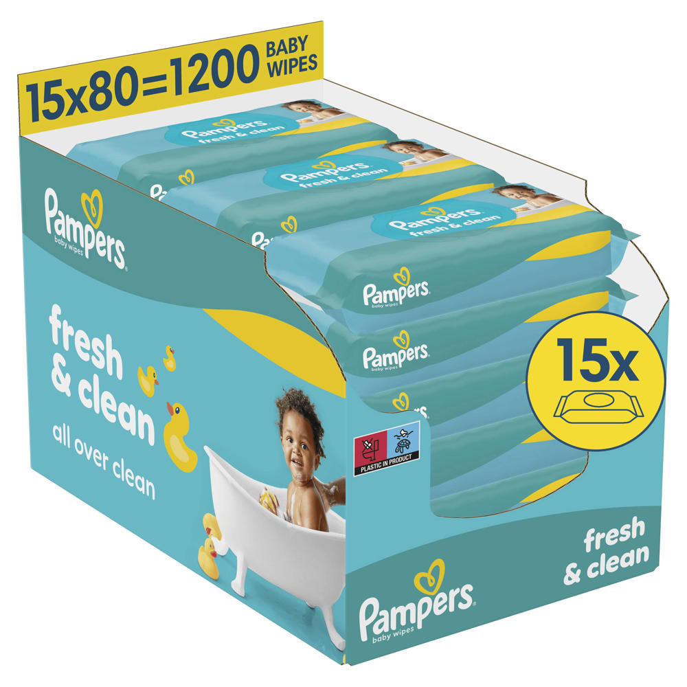 Pampers Fresh Clean XXL box - 15 x 80 babydoekjes | kleertjes.com