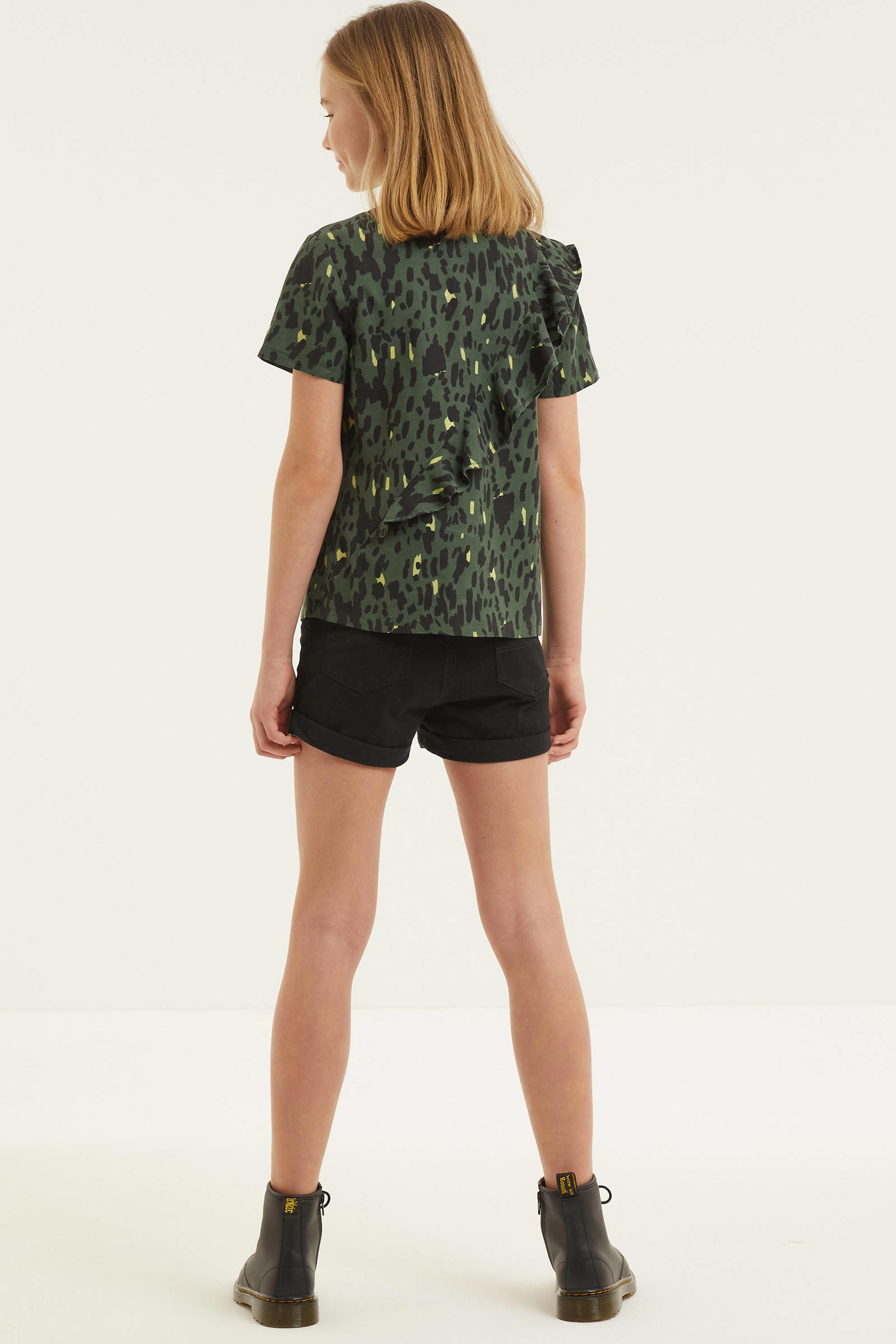 Zigga top met all over print en volant donkergroen/zwart/geel ...
