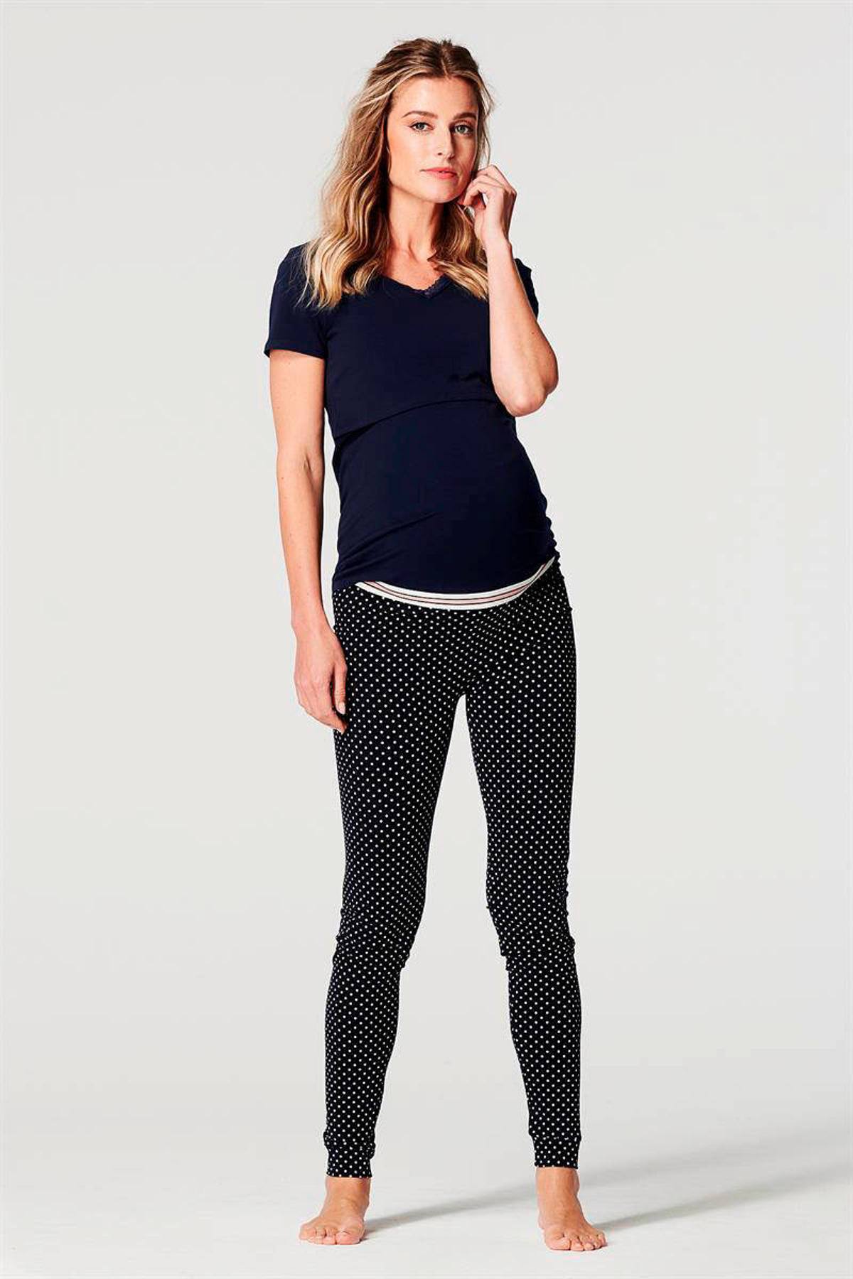 Noppies zwangerschapsloungebroek Isabel met stippen donkerblauw/wit ...