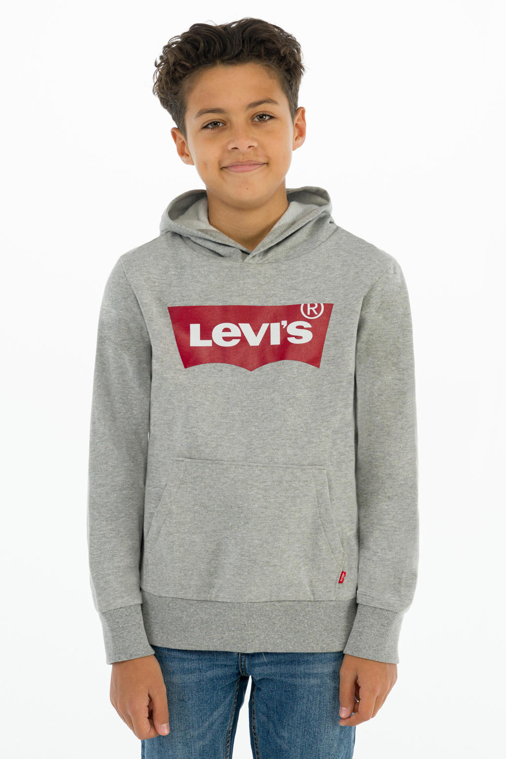 Levi's Kids hoodie Batwing met logo grijs melange | kleertjes.com