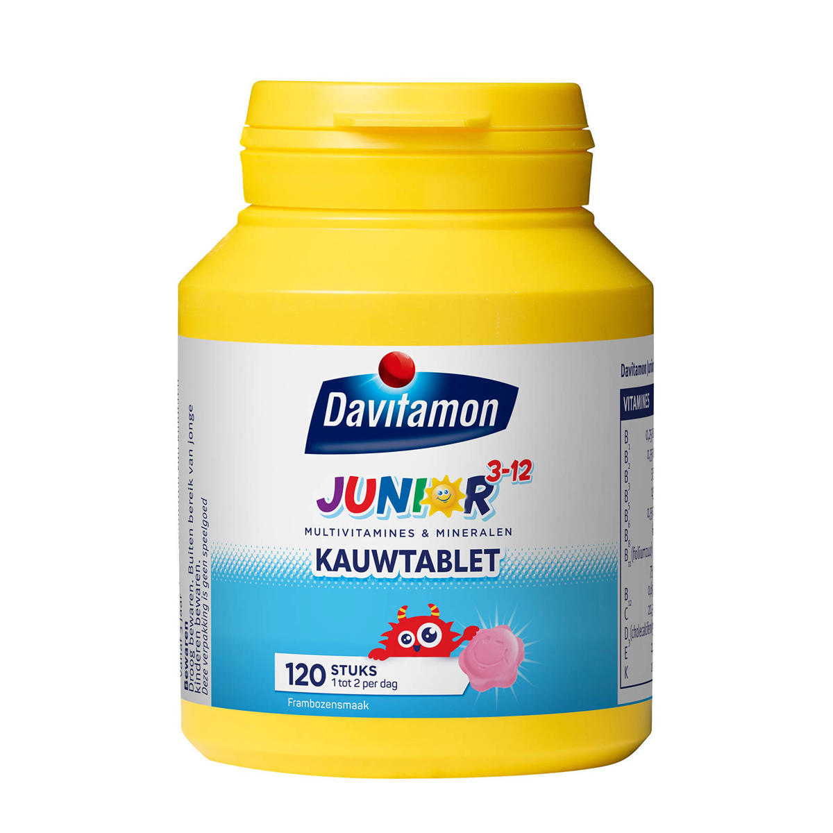 Davitamon Junior 3+ multivitaminen framboos - 120 kauwtabletten ...