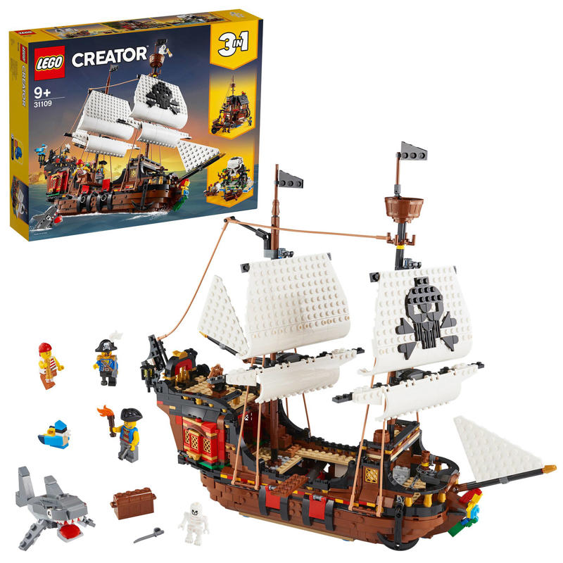 LEGO Creator 3-in-1 Piratenschip Speelgoed met Boot, Haai en Papegaai ...
