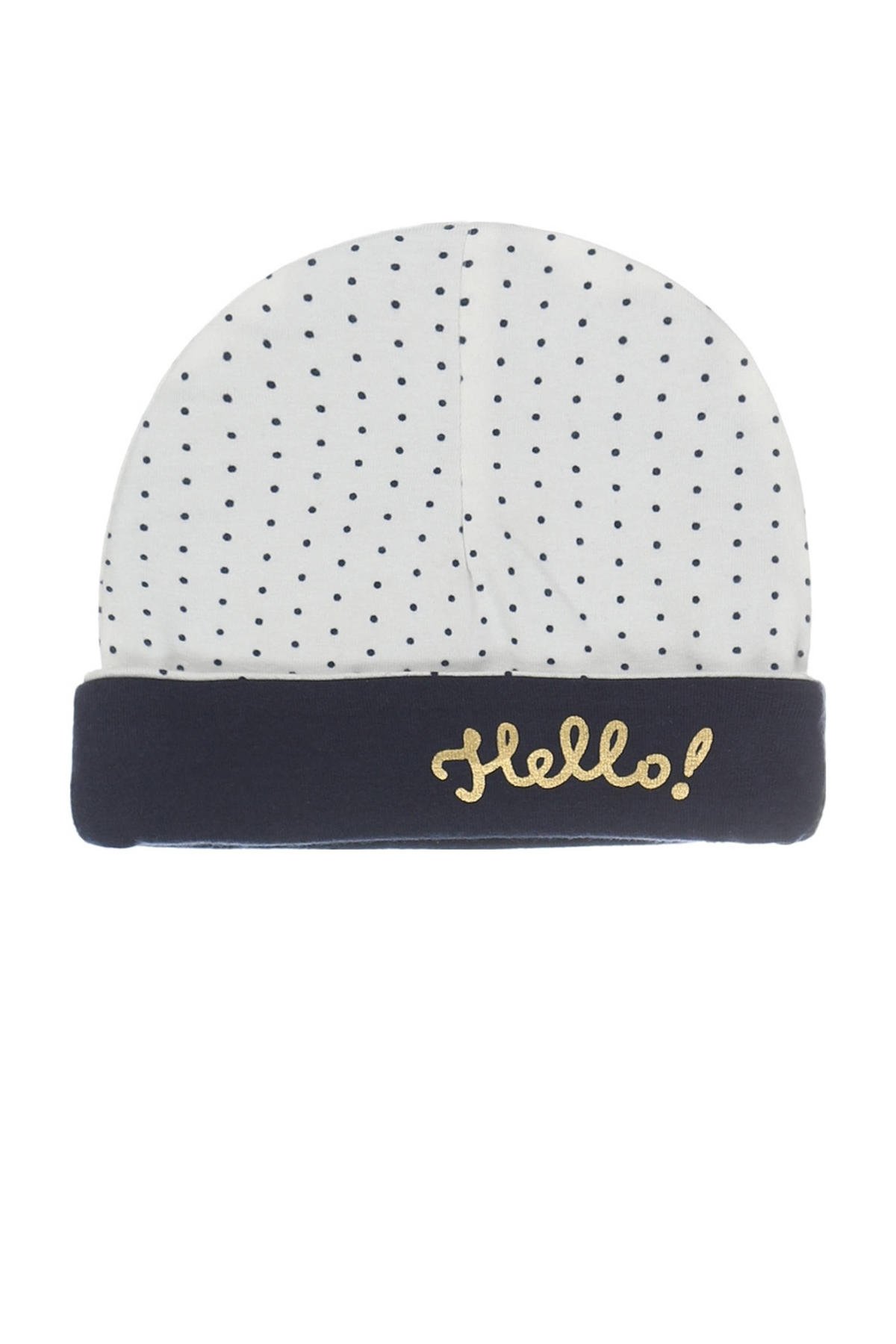 Dirkje reversible baby muts van katoen wit/donkerblauw | kleertjes.com