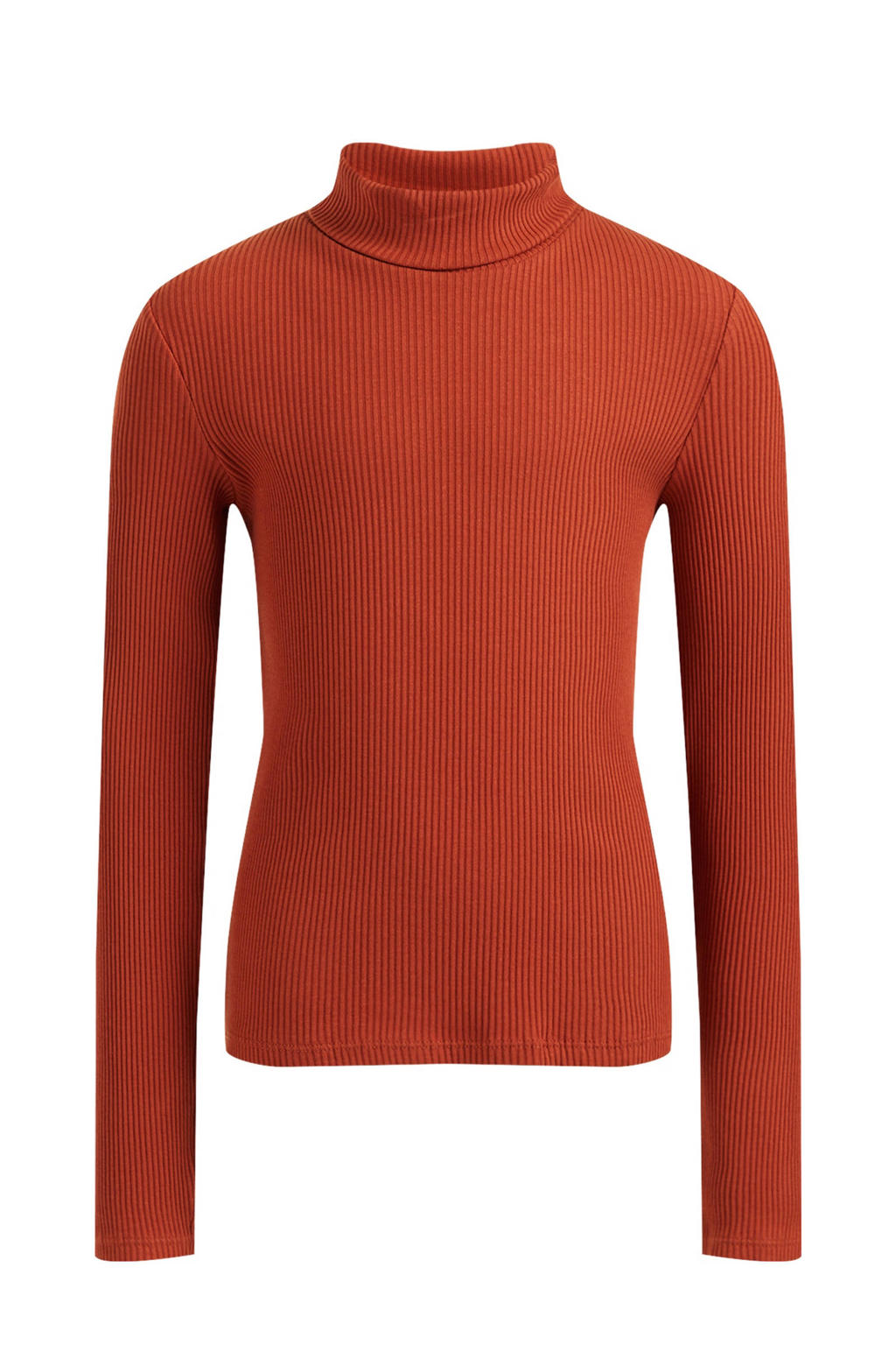 WE Fashion ribgebreide coltrui Myla donker oranje | kleertjes.com