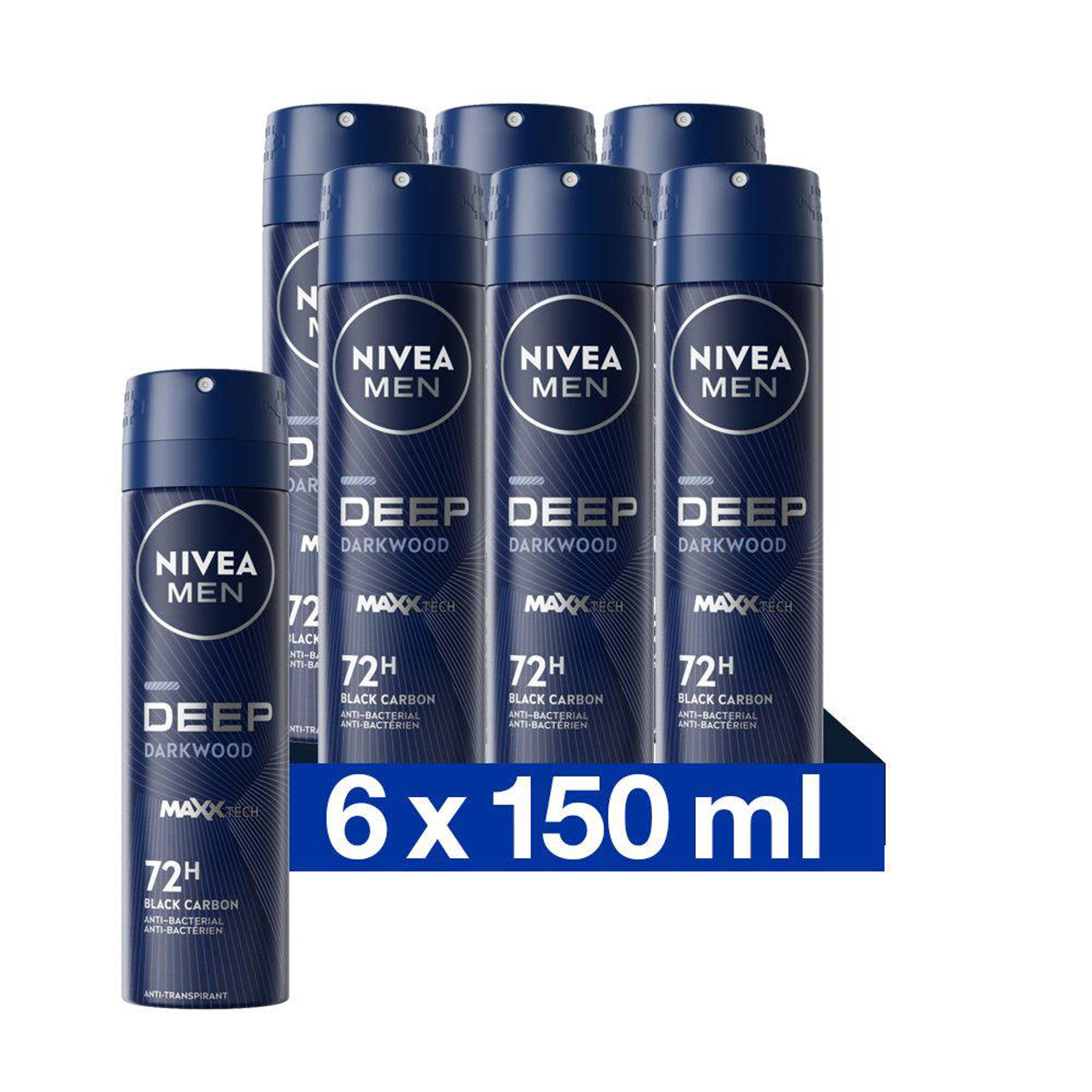 NIVEA Deep black carbon deodorant spray - 6 x 150 ml ...