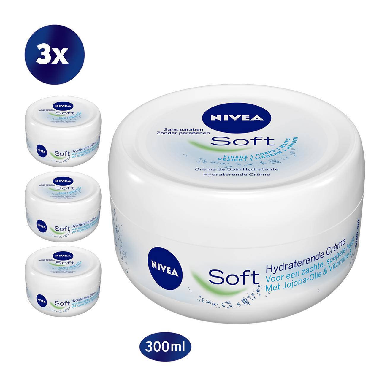 NIVEA Crème Soft Pot bodycrème -3x 300 ml - voordeelverpakking ...