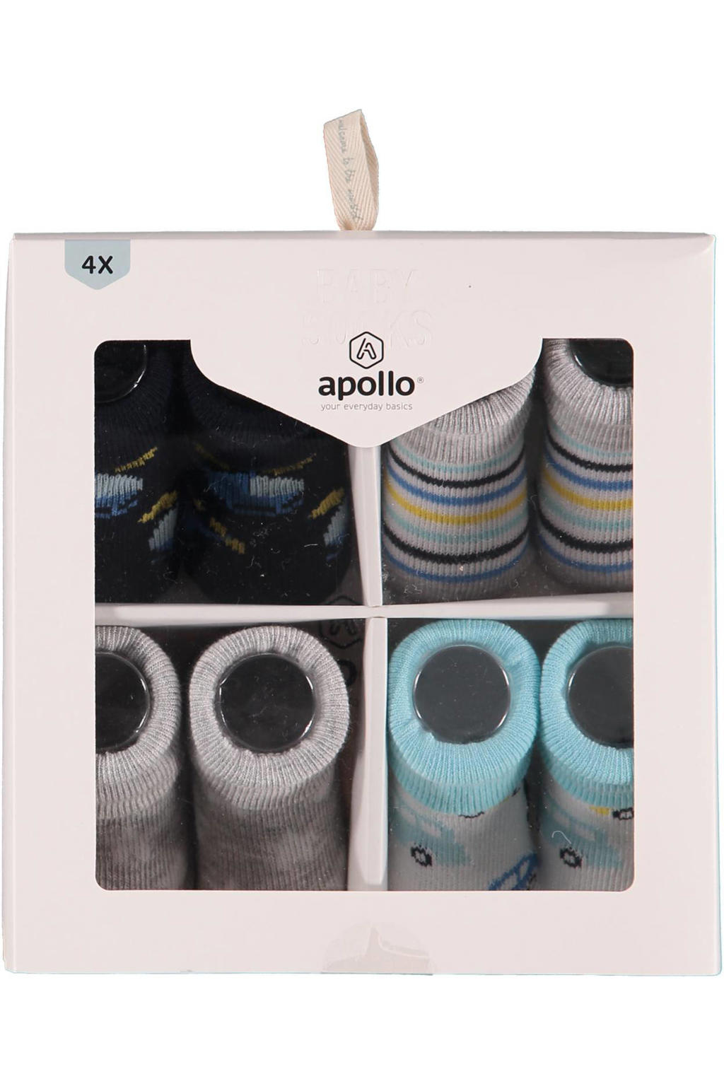 Apollo new born sokken - set van 4 in een geschenkset multi | kleertjes.com