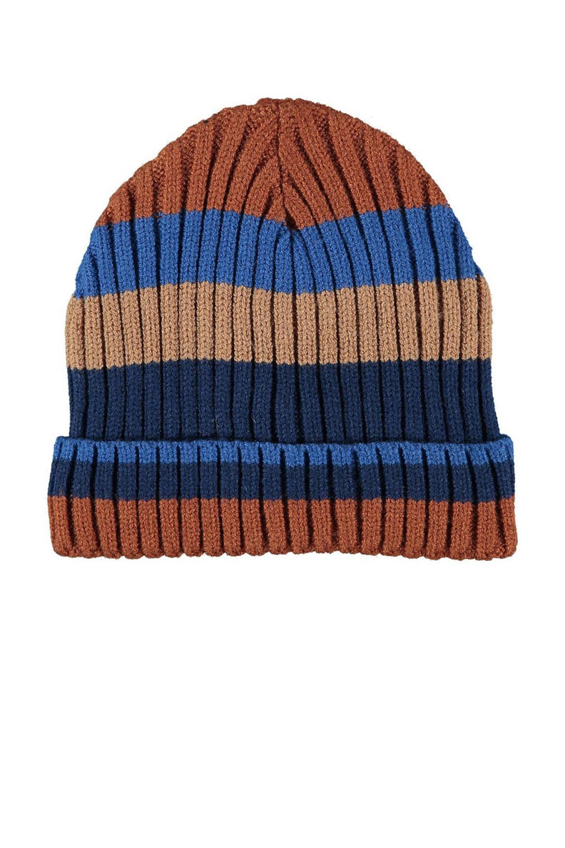 Sarlini gestreepte muts bruin/blauw/camel | kleertjes.com