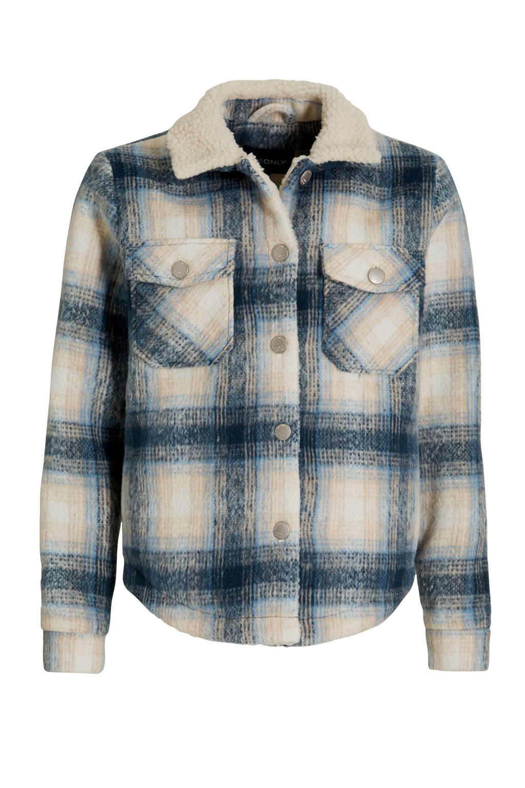 KIDS ONLY BOY geruite shacket tussenjas KOBLOUIS blauw/ecru | kleertjes.com