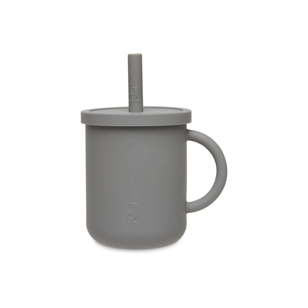 Jollein siliconen rietjesbeker met rietje Storm grey (270 ml ...