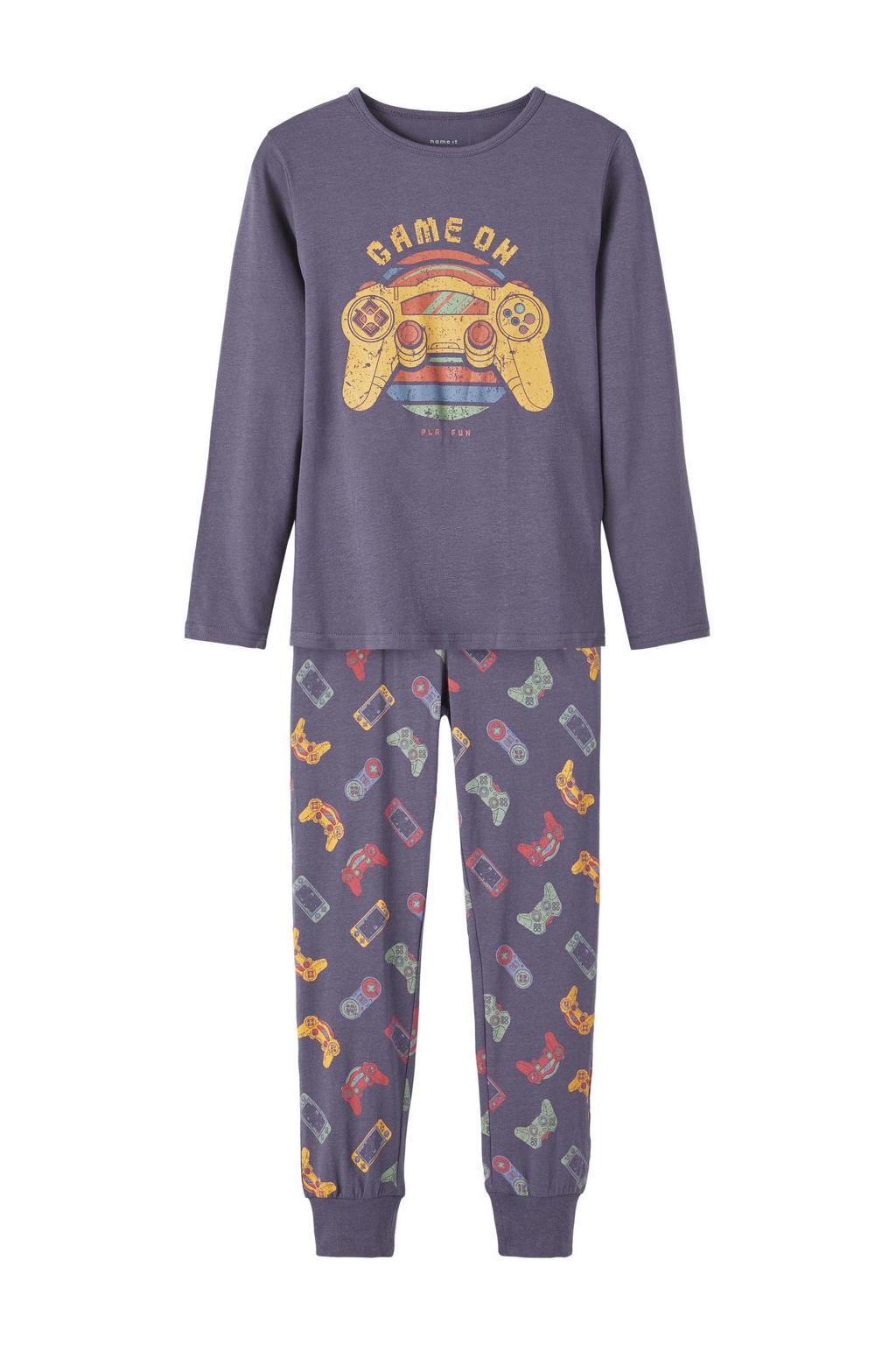 NAME IT KIDS pyjama NKMNIGHTSET met all over print grijsblauw/oranje ...