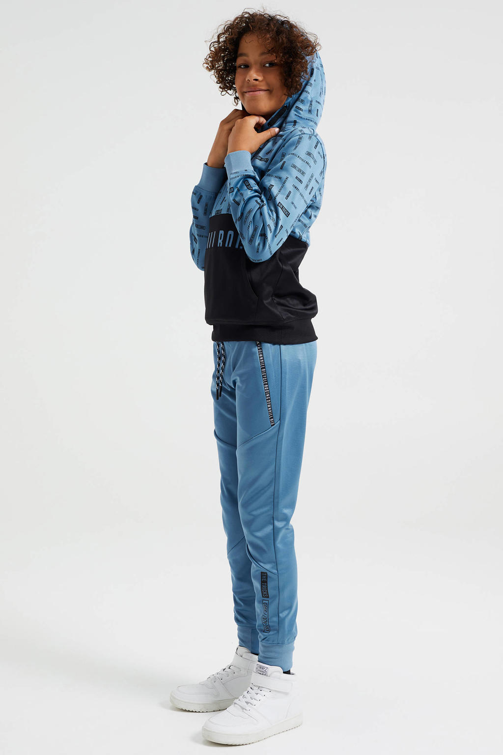 WE Fashion slim fit joggingbroek van polyester blauw | kleertjes.com