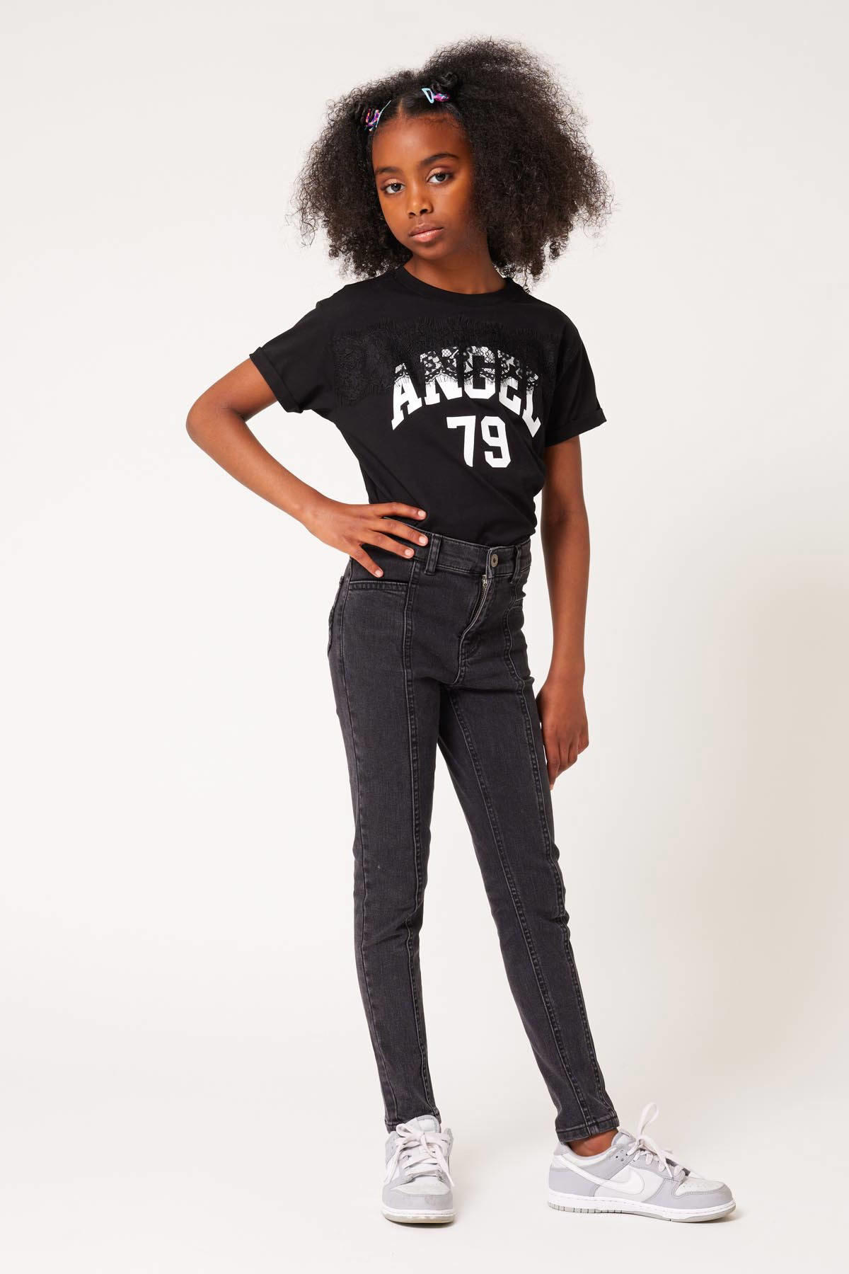 CoolCat Junior high waist skinny jeans Kitty black denim | kleertjes.com