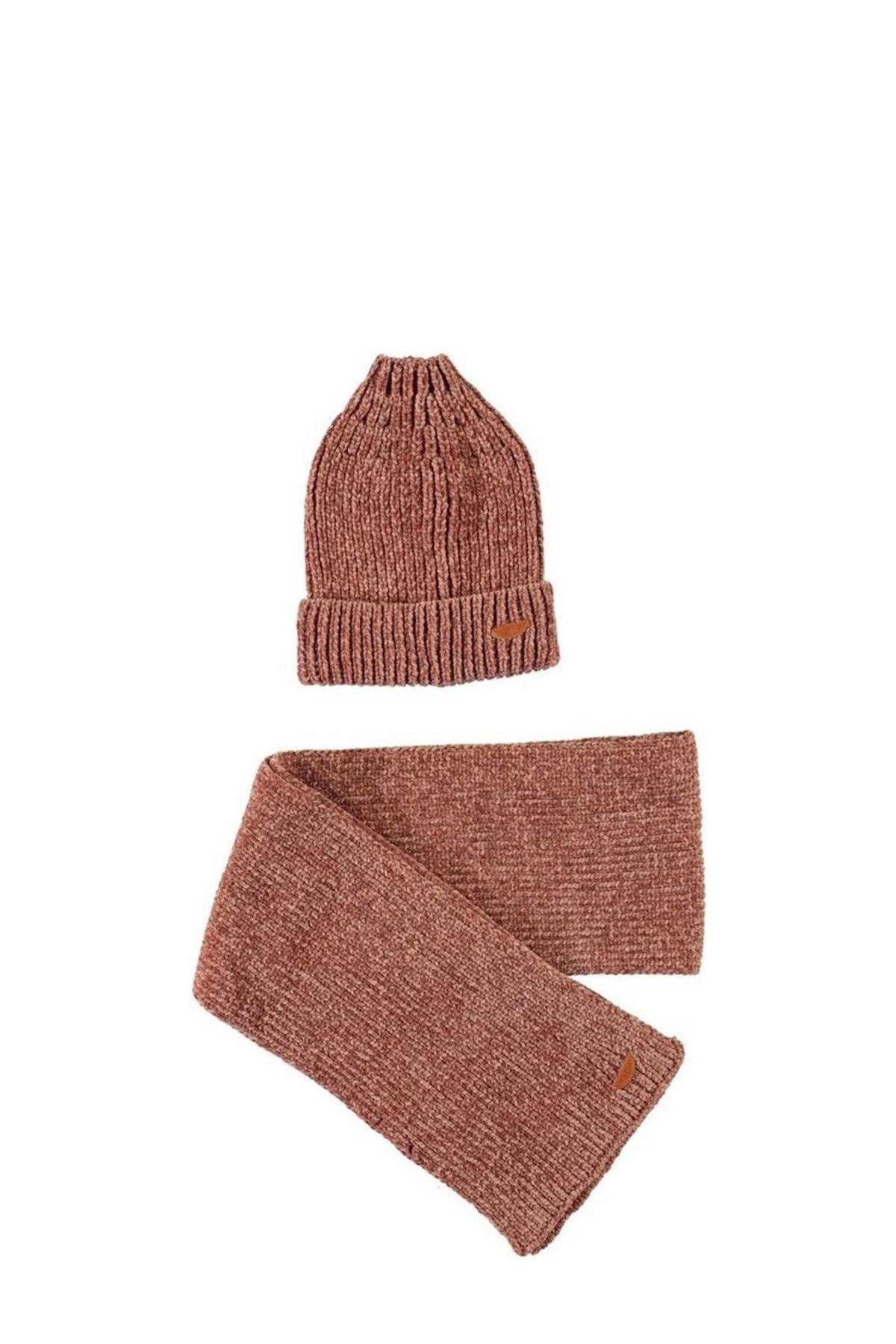 NONO gebreide sjaal + muts bruin | kleertjes.com