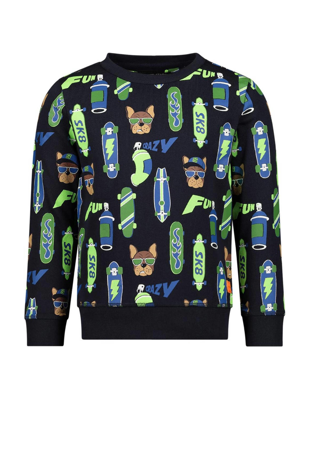 Orange Stars sweater Koos met all over print zwart/blauw/groen ...