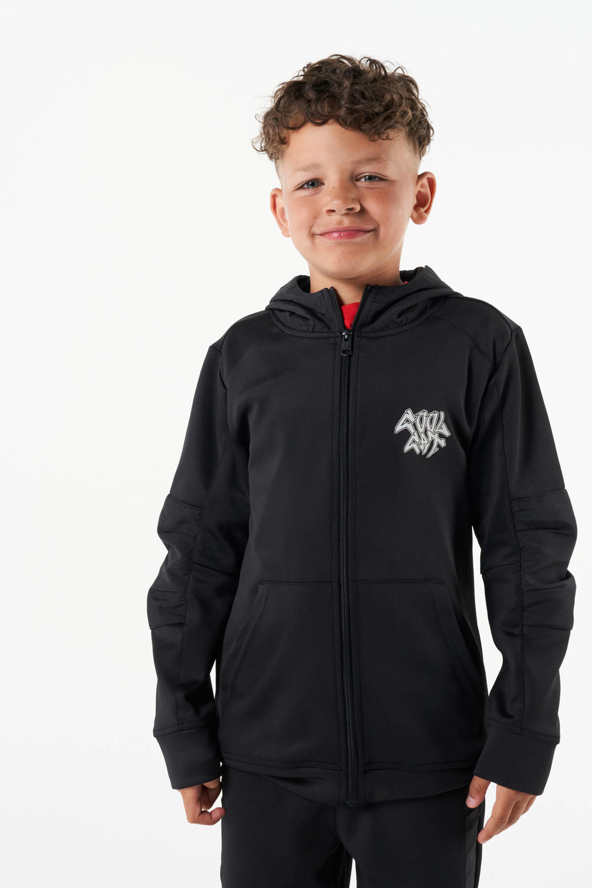 CoolCat Junior sweatvest Sevy met printopdruk zwart | kleertjes.com