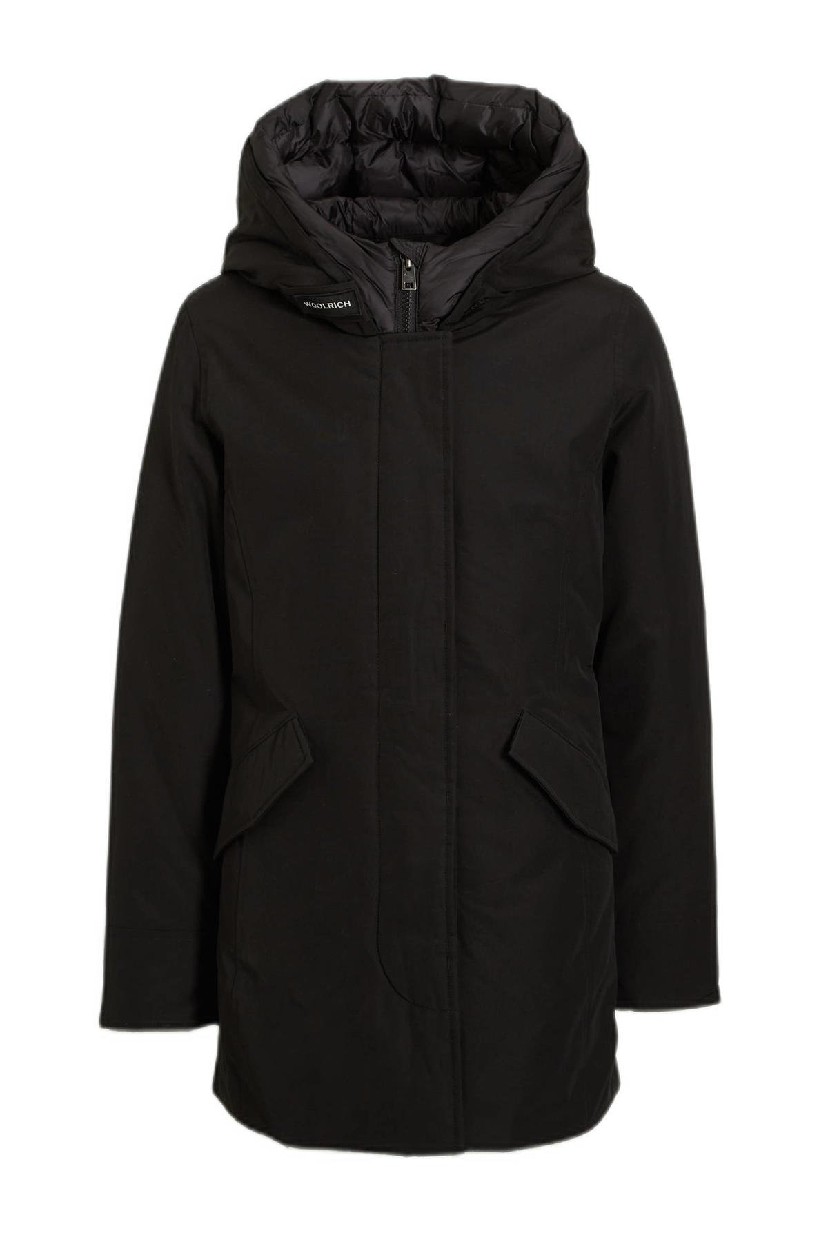 Woolrich winterjas met all over print zwart | kleertjes.com