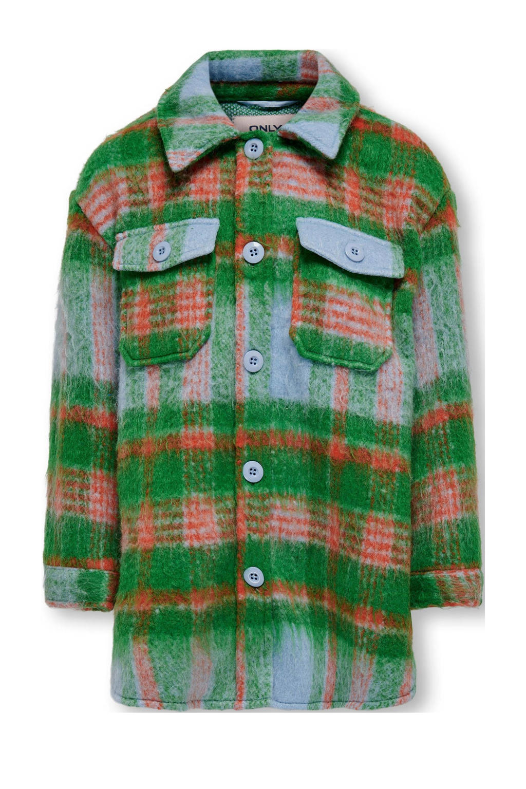 KIDS ONLY GIRL geruite shacket tussenjas KOGEPIC lichtblauw/groen ...