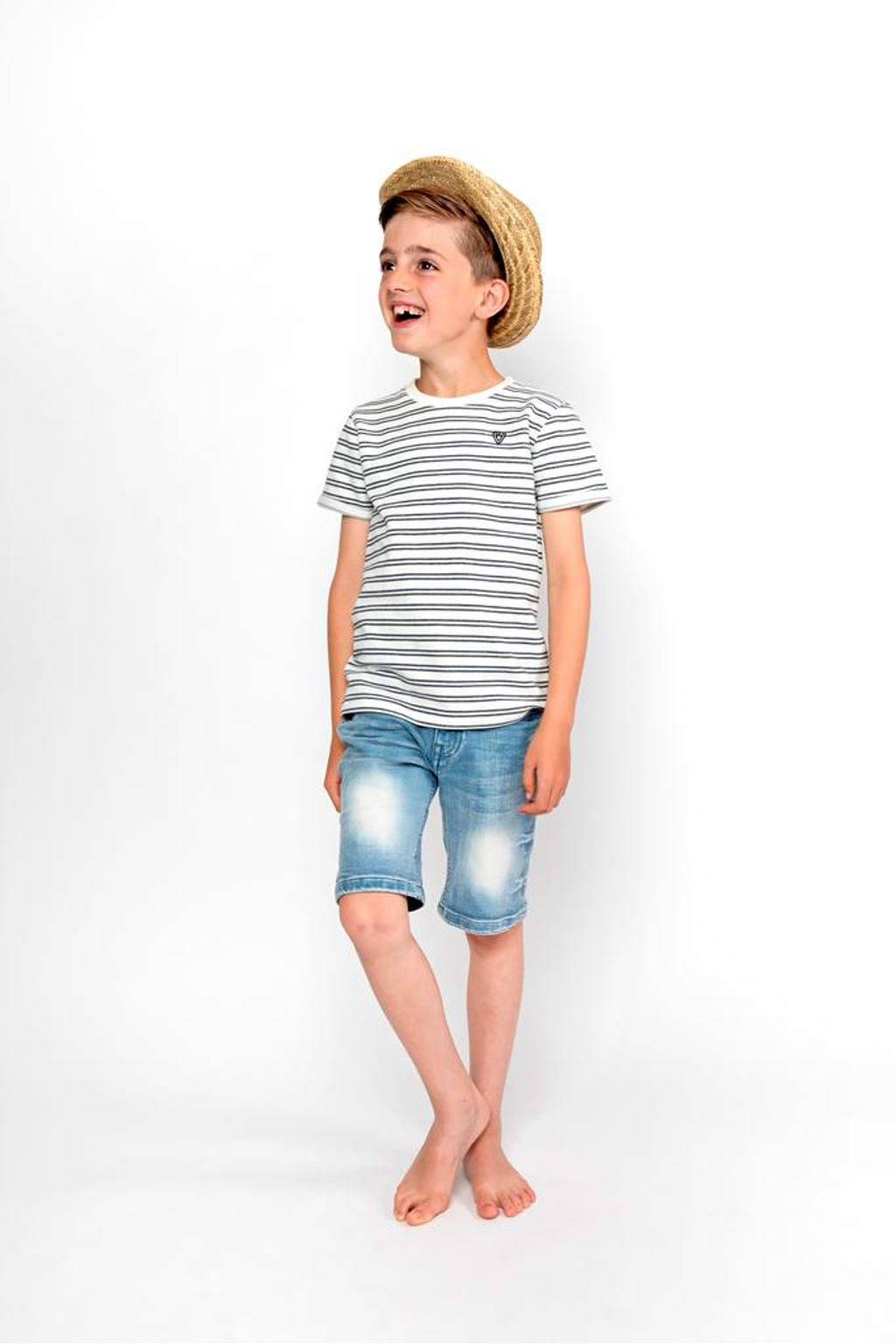 No Way Monday gestreept T-shirt off white/zwart | kleertjes.com