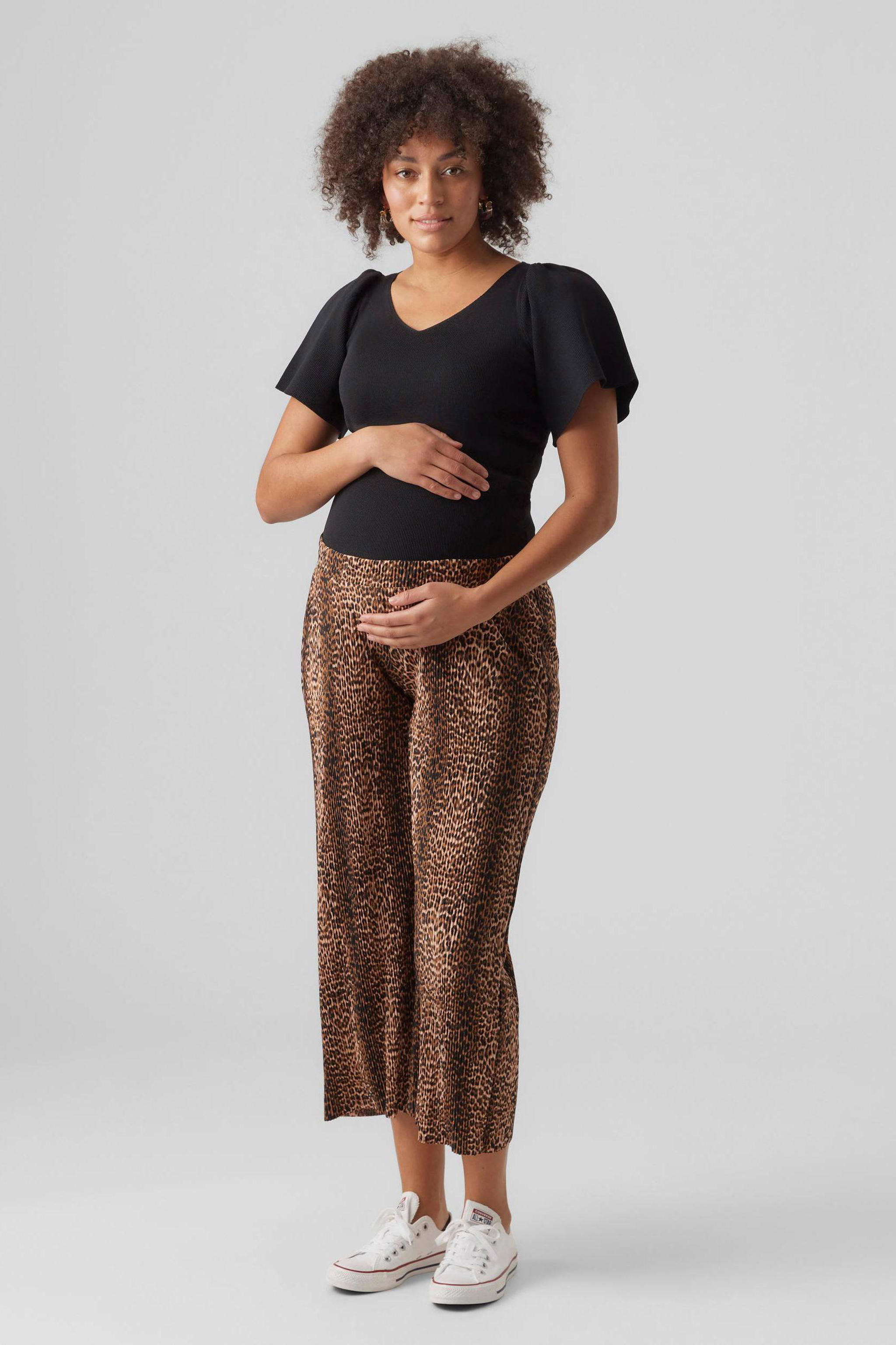 MAMALICIOUS wide leg zwangerschapsbroek MLAURA met panterprint bruin ...
