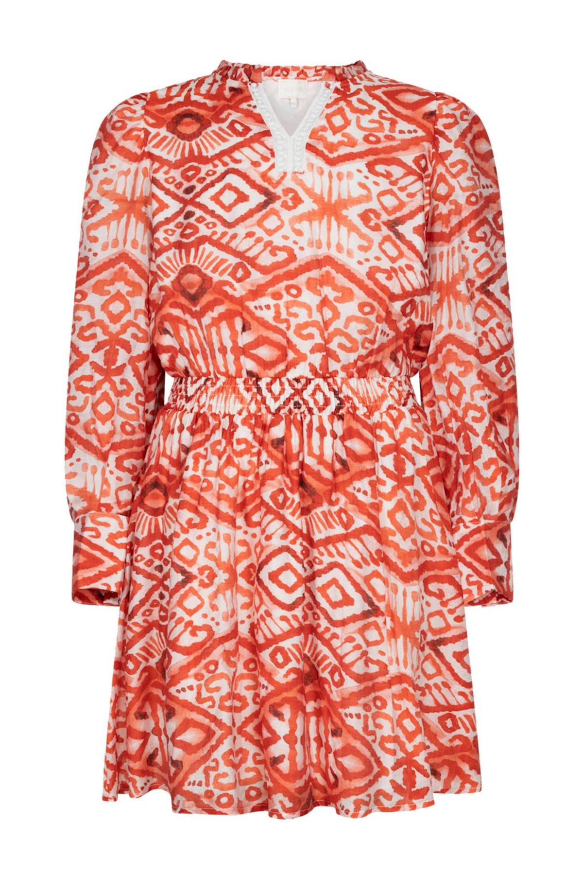 AI&KO A-lijn jurk Angela met all over print en volant rood | kleertjes.com