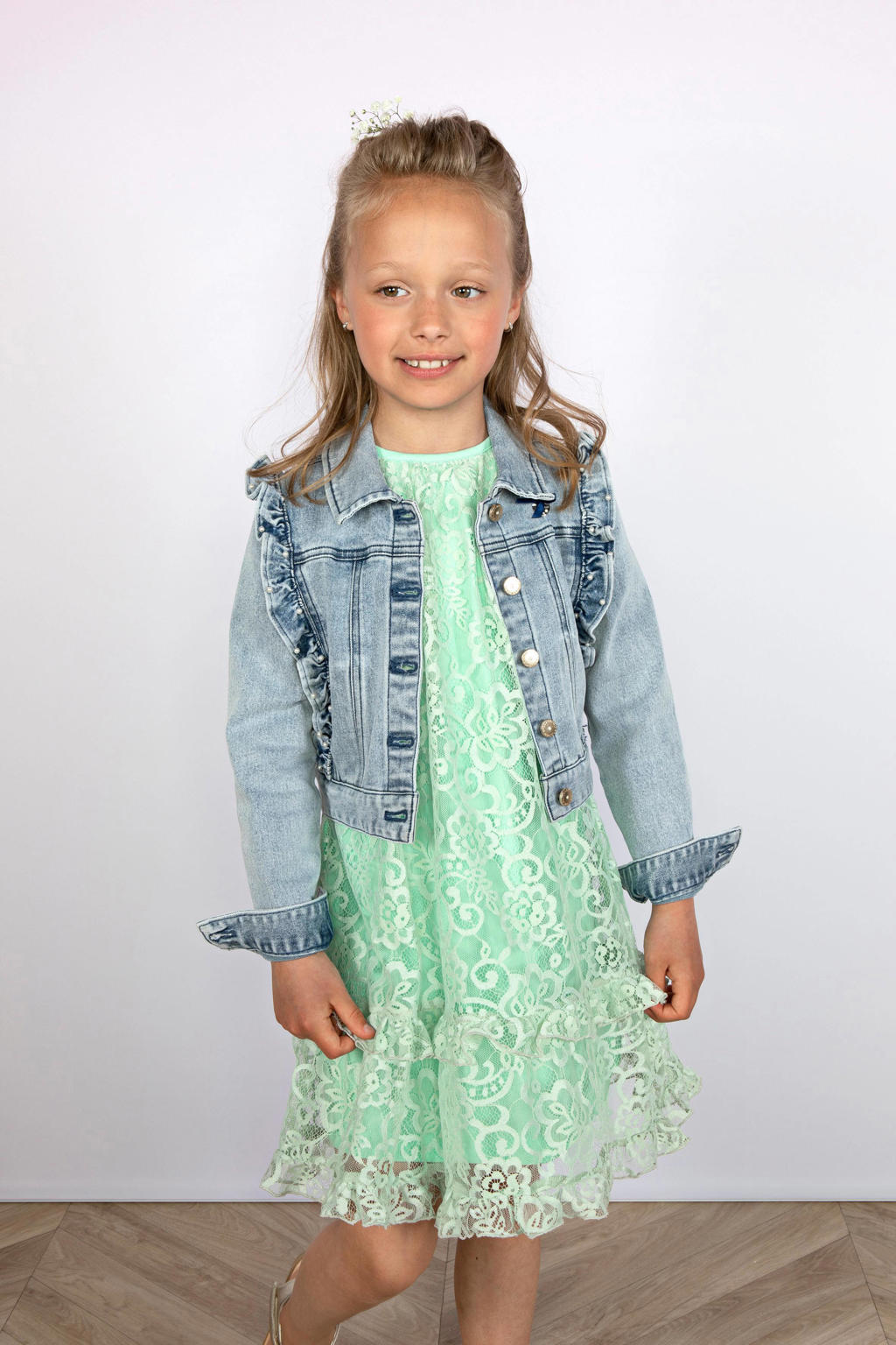 Le Chic spijkerjas ALLY met ruches classic light denim | kleertjes.com