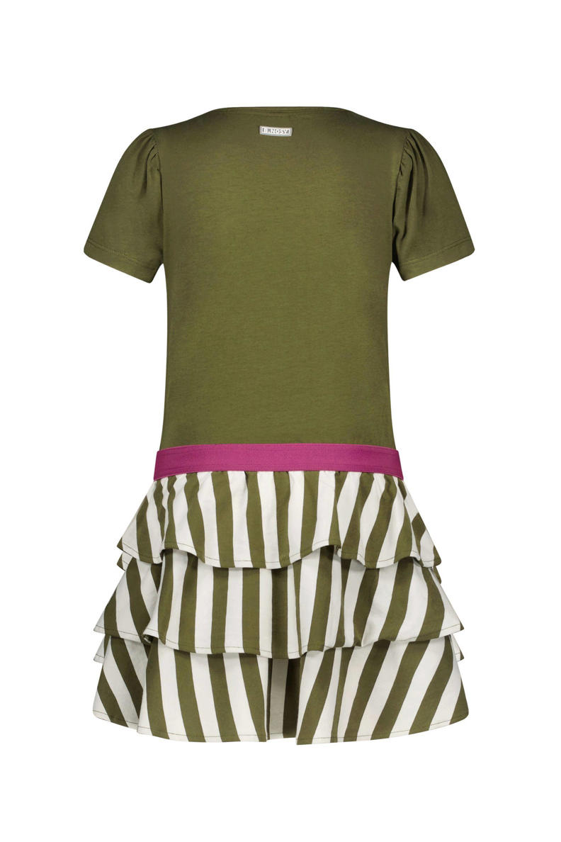 B.Nosy jurk B.Dazzeling met all over print groen/beige/paars | kleertjes.com