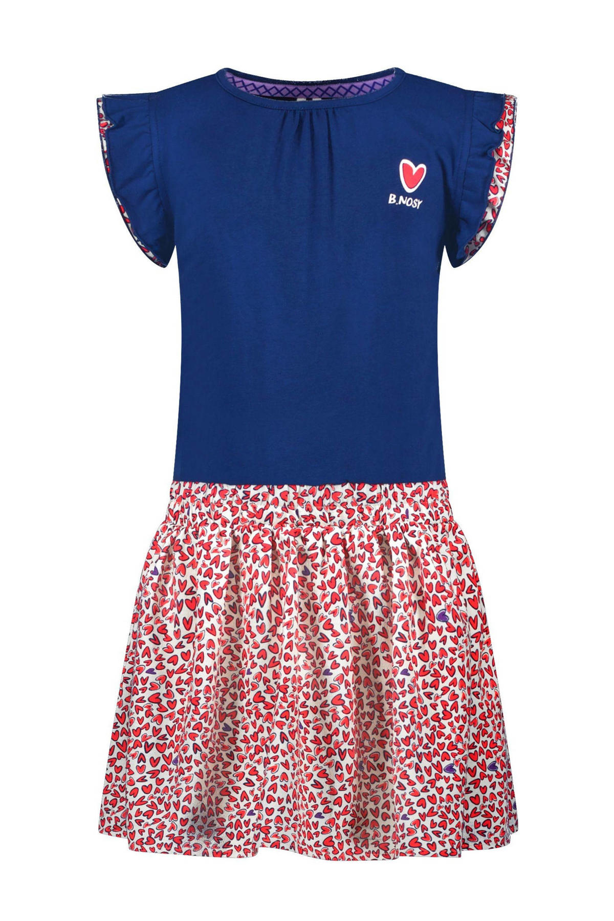 B.Nosy jurk B.A Star met all over print hardblauw/roze | kleertjes.com