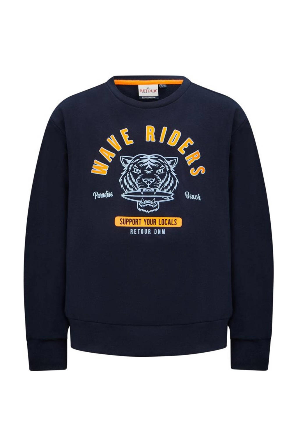 Retour Jeans sweater Rider met printopdruk donkerblauw | kleertjes.com