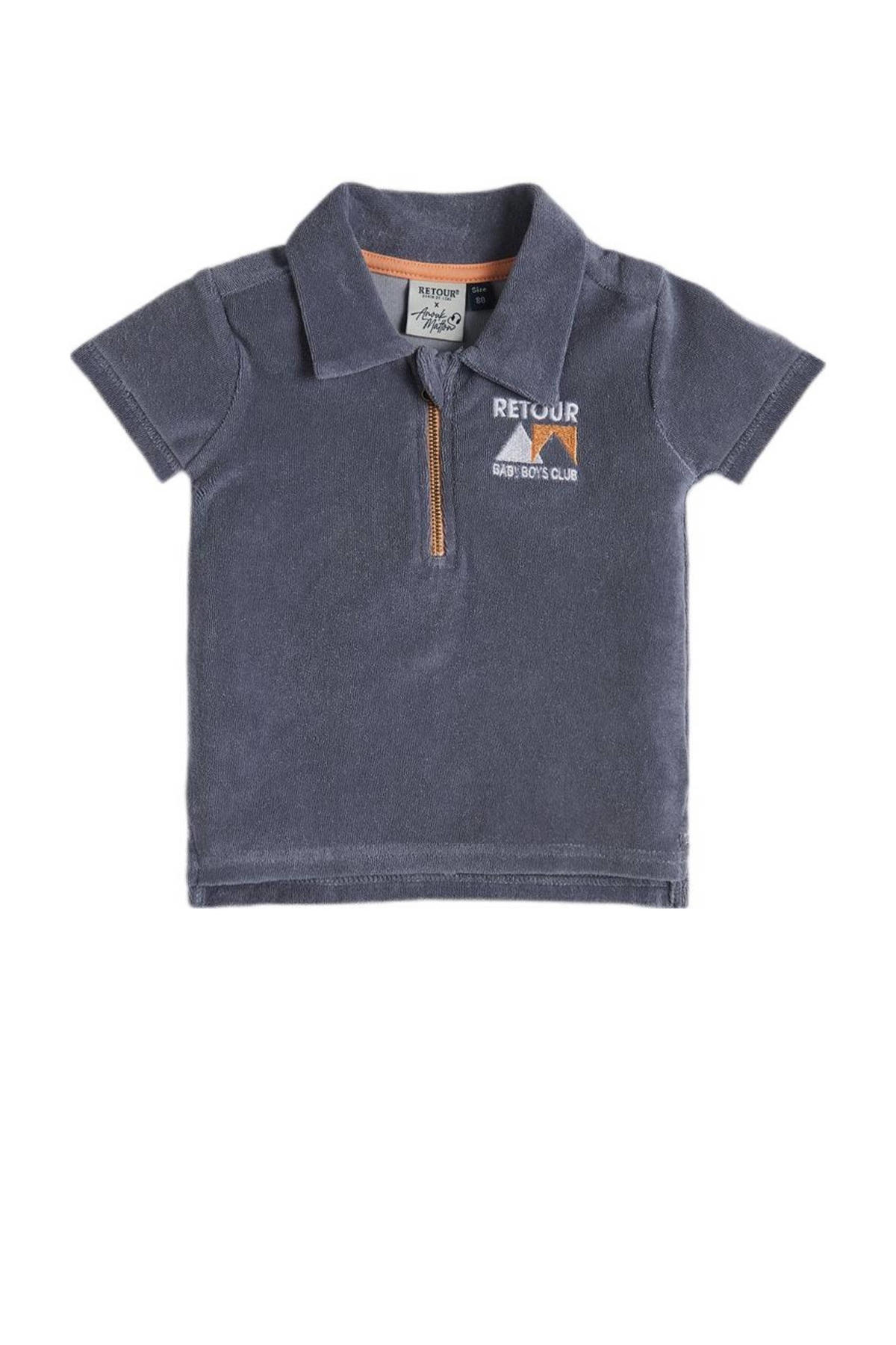 Retour X Anouk Matton polo Dano met printopdruk grijsblauw | kleertjes.com