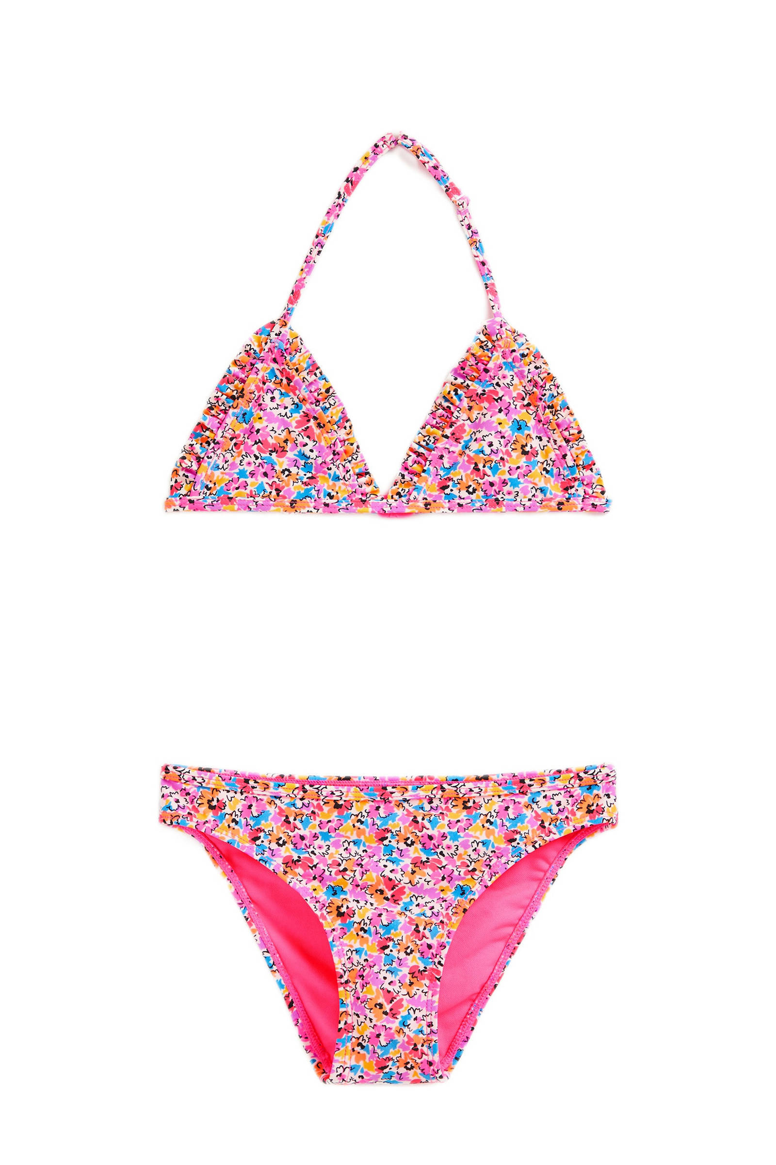 WE Fashion triangel bikini met ruches roze | kleertjes.com