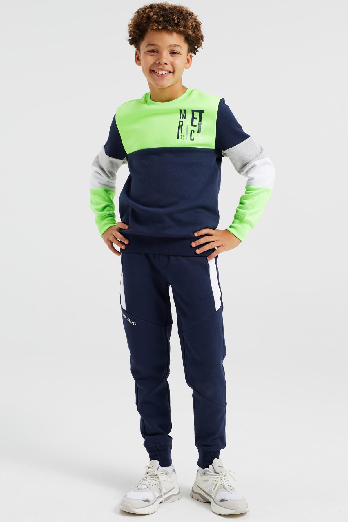 WE Fashion slim fit joggingbroek van polyester donkerblauw | kleertjes.com