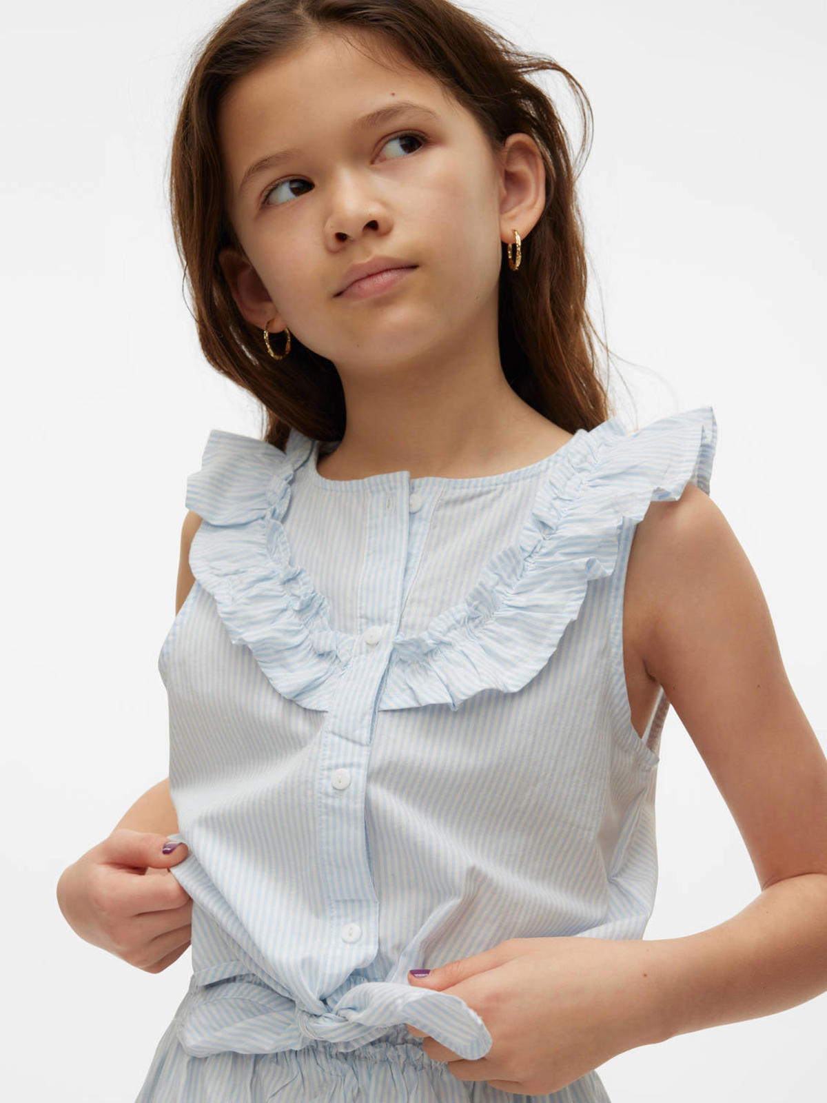 VERO MODA GIRL gestreepte top VMCORA lichtblauw/wit | kleertjes.com