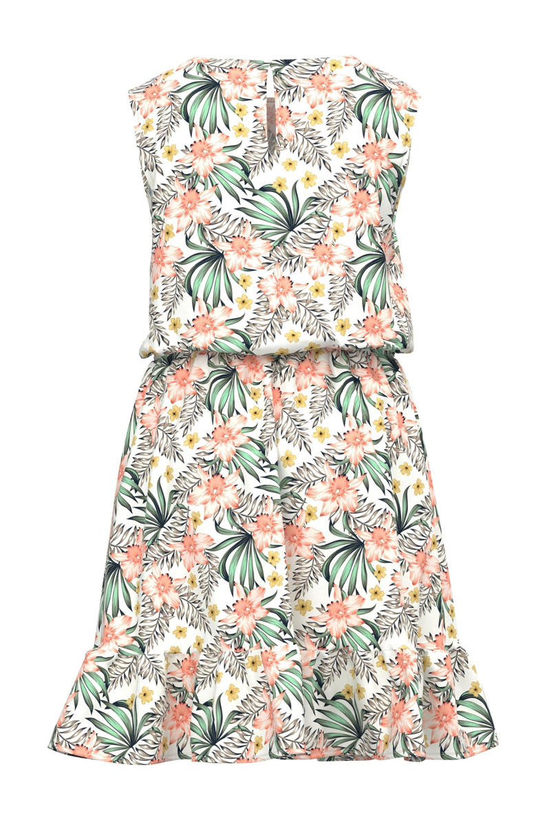 NAME IT KIDS gebloemde jurk NKFVINAYA van gerecycled polyester wit/zalm ...
