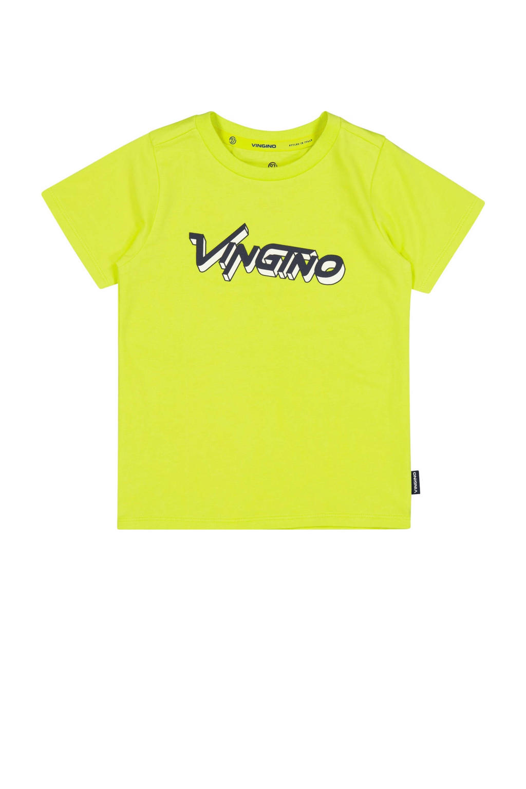 Vingino T-shirt HUCKLE met logo fel geel/groen | kleertjes.com
