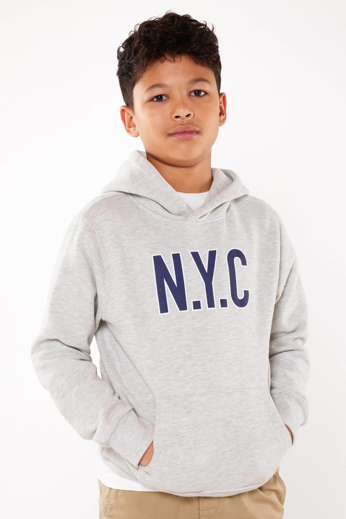America Today hoodie Seattle Hood Jr met printopdruk grijs melange ...