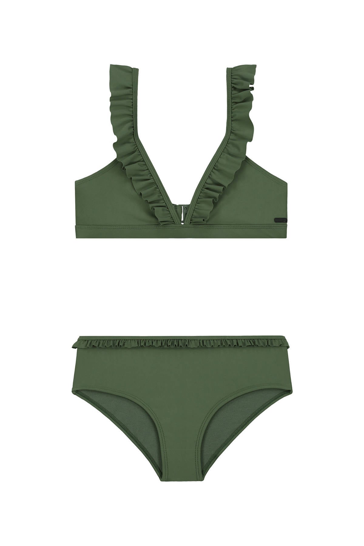 Shiwi triangel bikini Bella met ruches olijfgroen | kleertjes.com