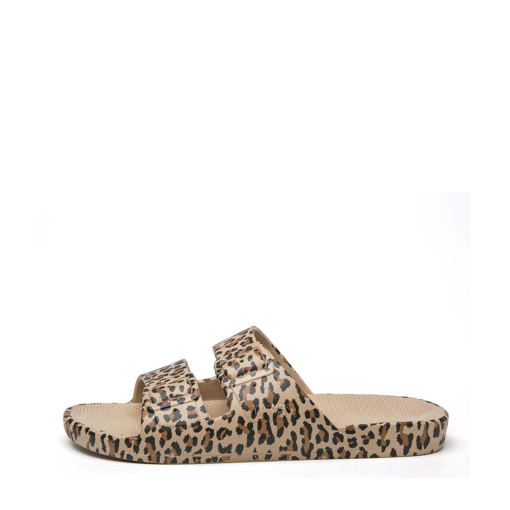 Freedom Moses slippers met panterprint beige | kleertjes.com