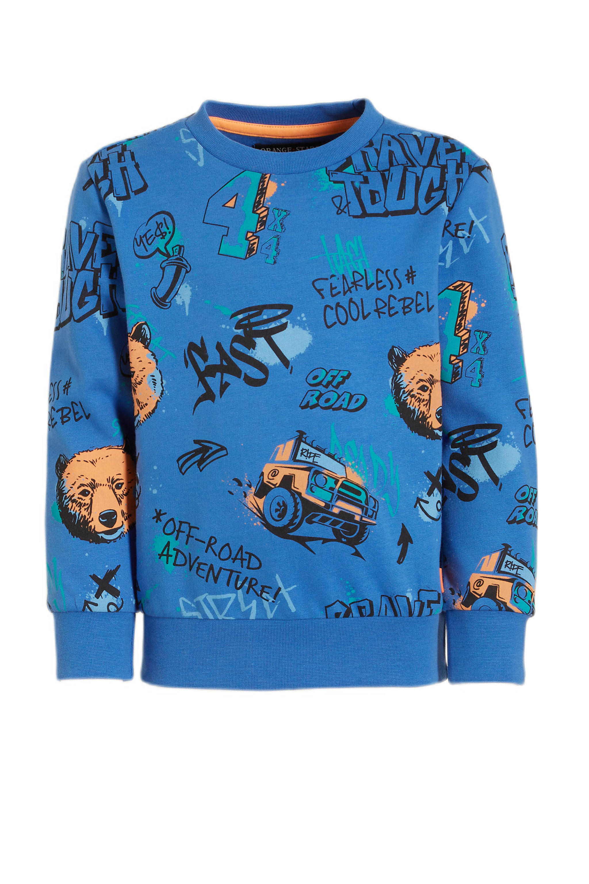 Orange Stars sweater Nander met all over print blauw | kleertjes.com