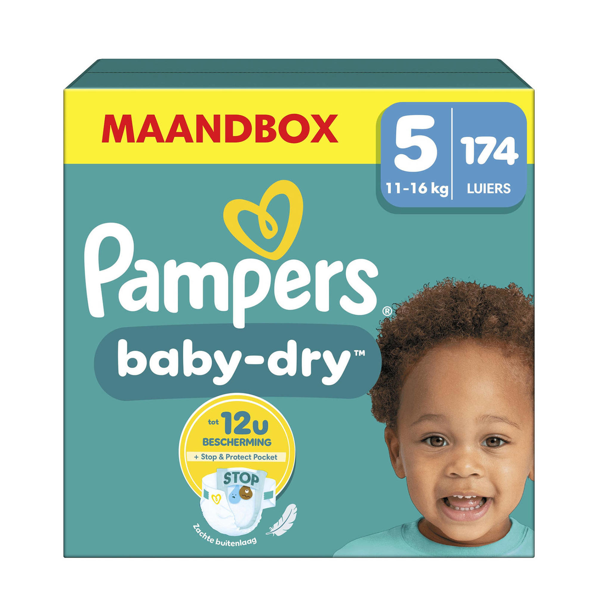 Pampers Baby-Dry Maat 5 maandbox - 174 luiers - 11kg-16kg | kleertjes.com