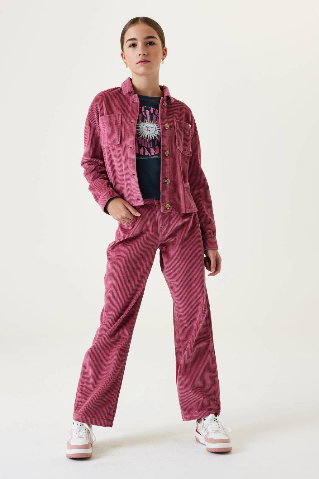 Garcia high waist straight fit broek oudroze | kleertjes.com