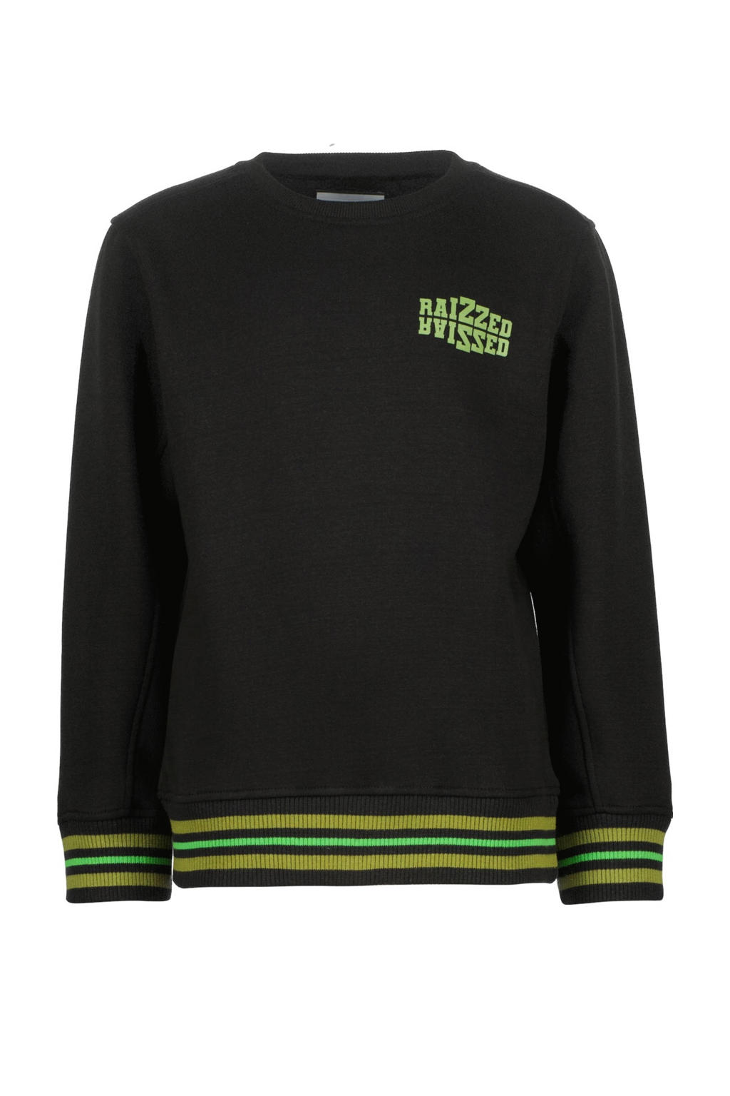 Raizzed sweater Rewin met tekst zwart/groen/geel | kleertjes.com