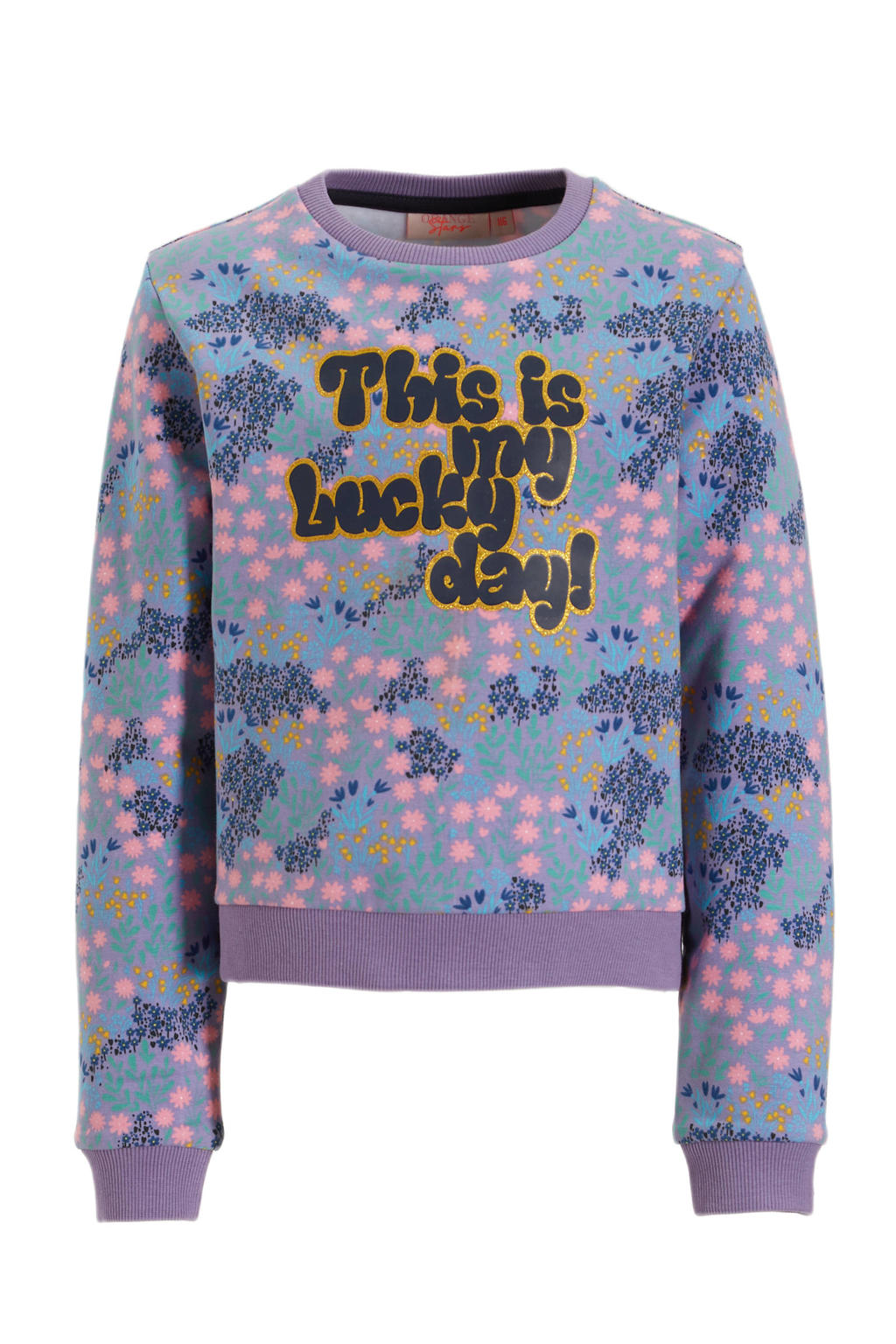 Orange Stars sweater Nelleke met all over print paars | kleertjes.com