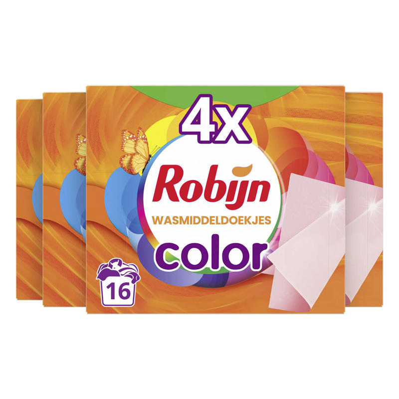 Robijn Classics Color wasmiddeldoekjes - 4 x 16 wasstrips - 64 ...