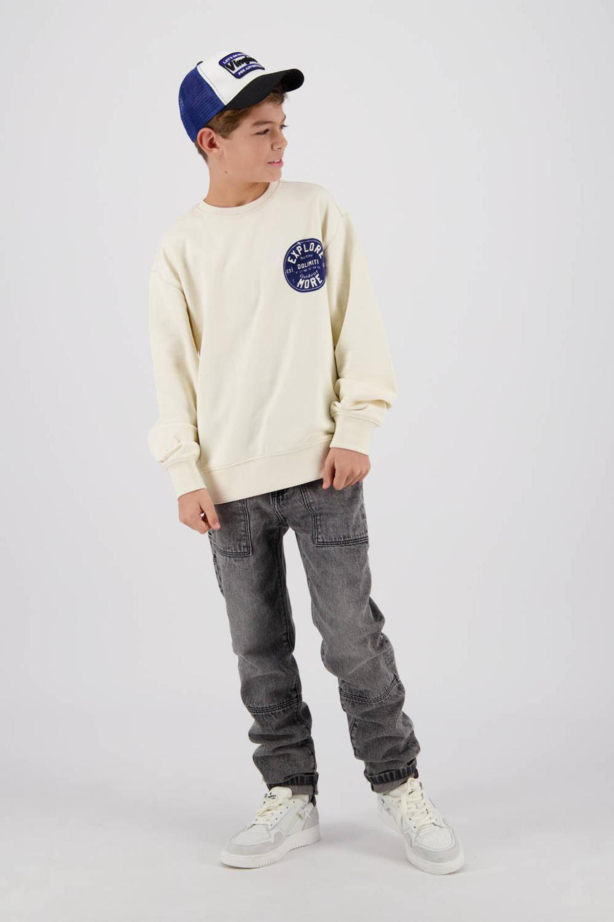 Vingino sweater Nilfo met logo beige/wit | kleertjes.com