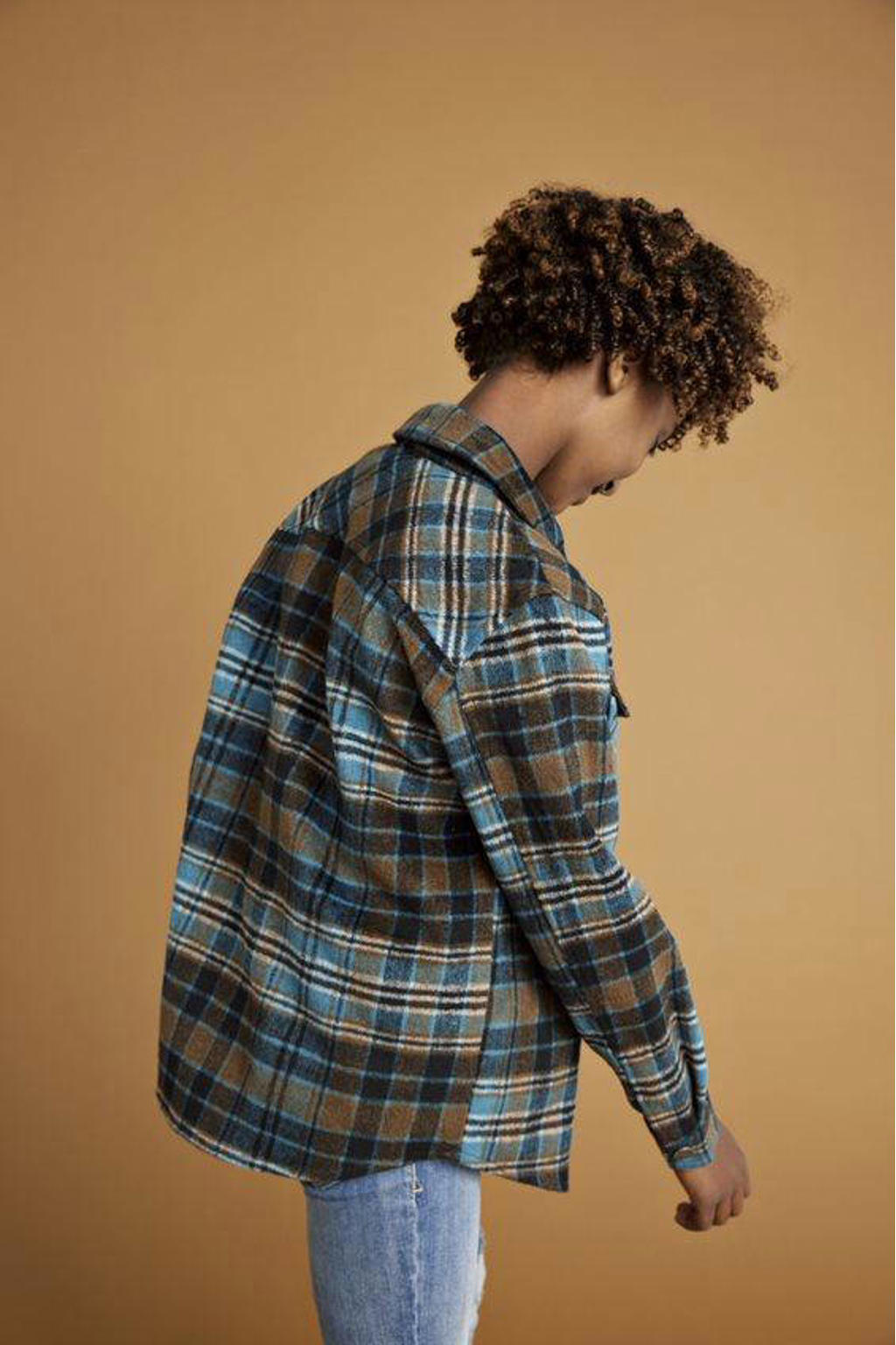 KIDS ONLY BOY geruite shacket winterjas KOBNEWNIALL donkerblauw/bruin ...