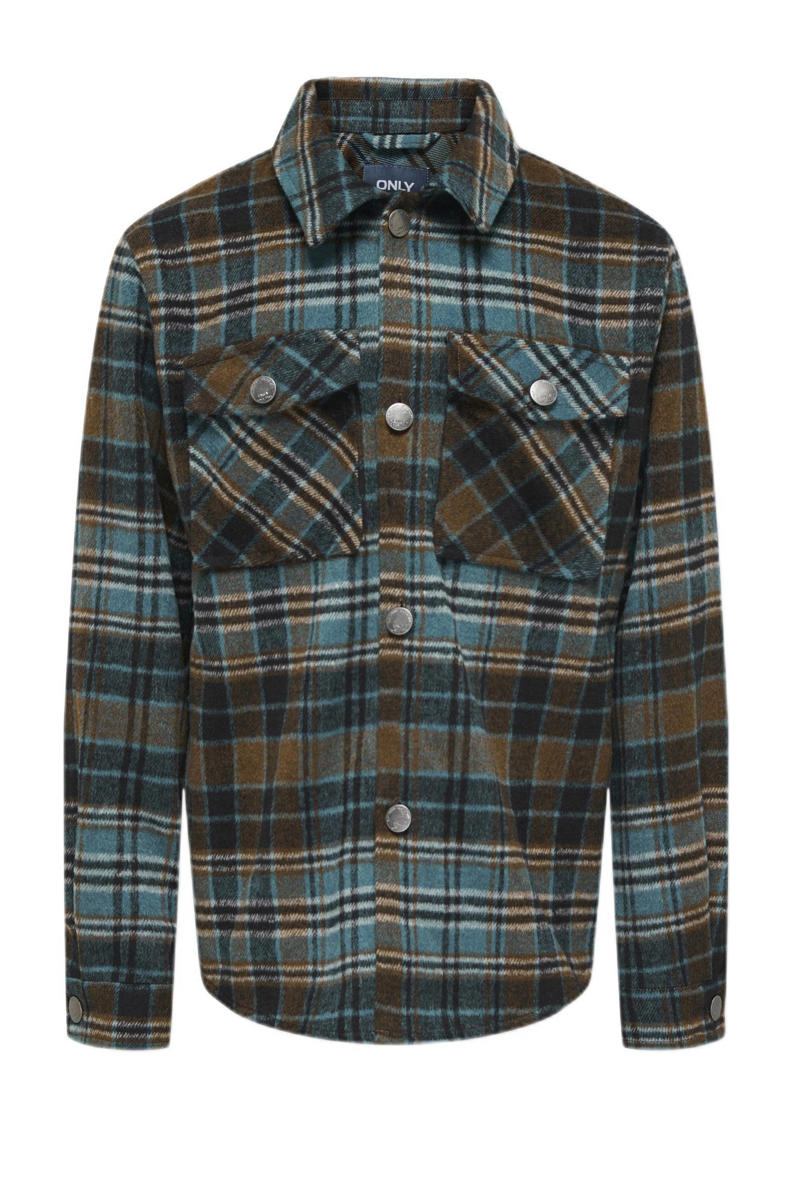 KIDS ONLY BOY geruite shacket winterjas KOBNEWNIALL donkerblauw/bruin ...
