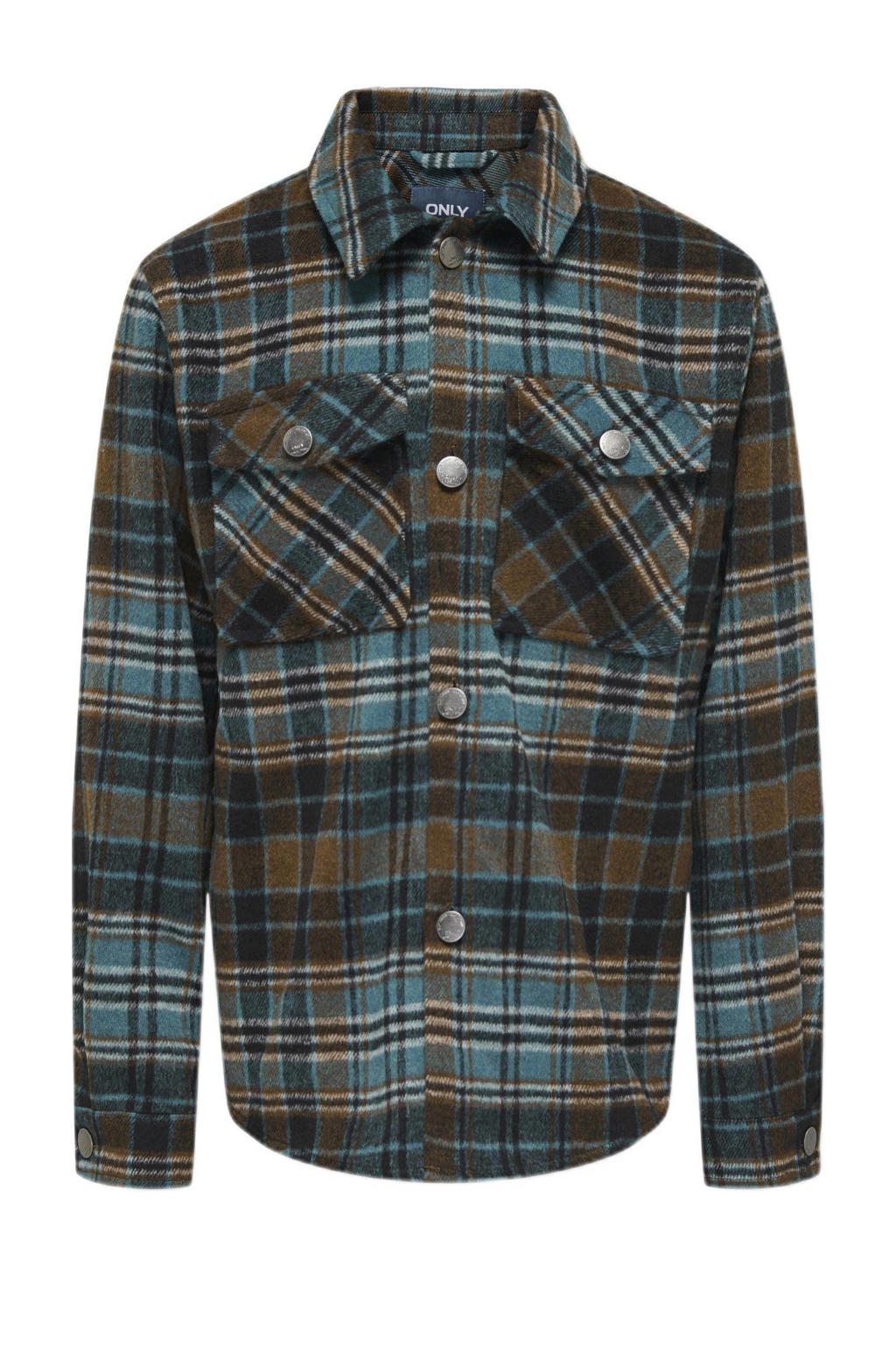 KIDS ONLY BOY geruite shacket winterjas KOBNEWNIALL donkerblauw/bruin ...